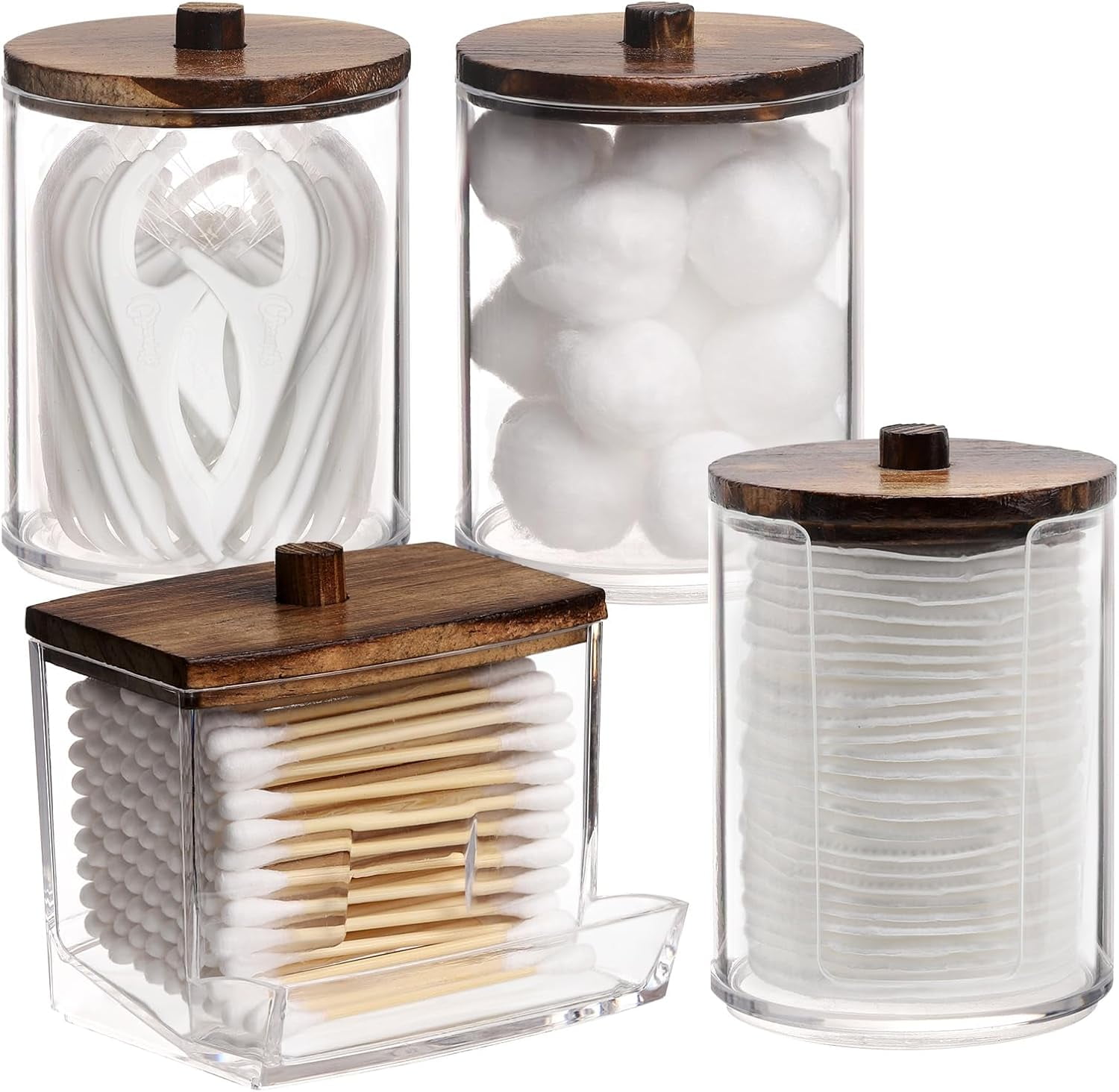 4 Pack Qtip Holder Bathroom Container, 10/7oz Cotton Ball/Swabs ...