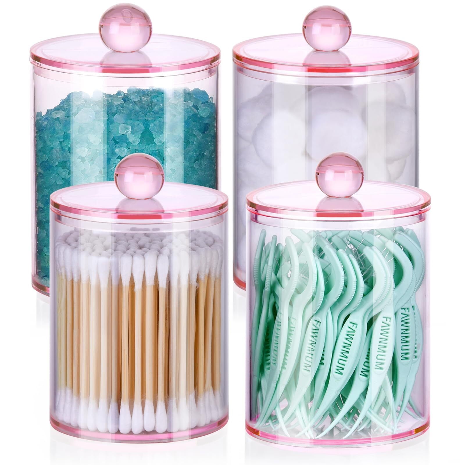 4 Pack Qtip Holder,Canister Apothecary Jar Set, Bathroom Jars with Lids ...
