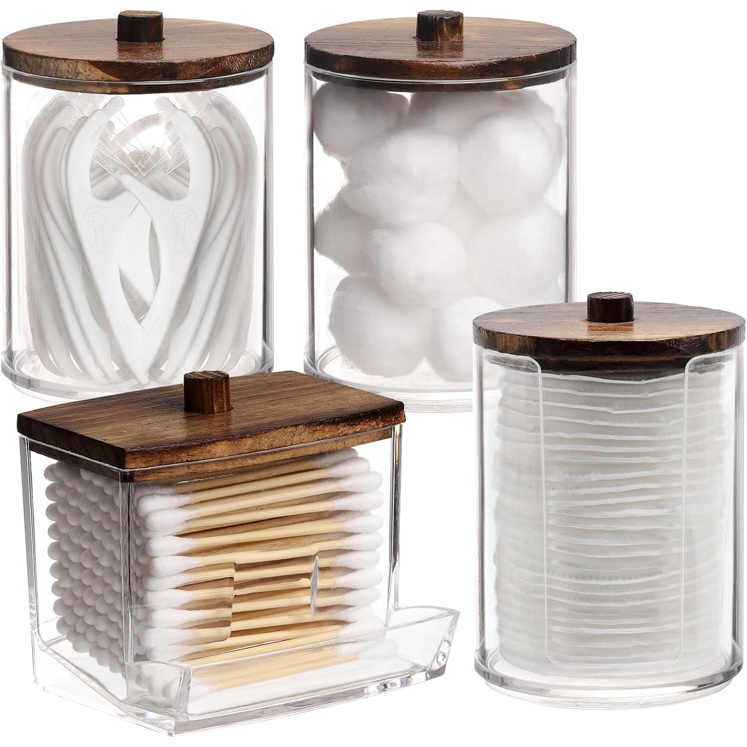 4 Pack Qtip Holder Dispenser, 10/7oz Bathroom Container for Cotton Ball ...