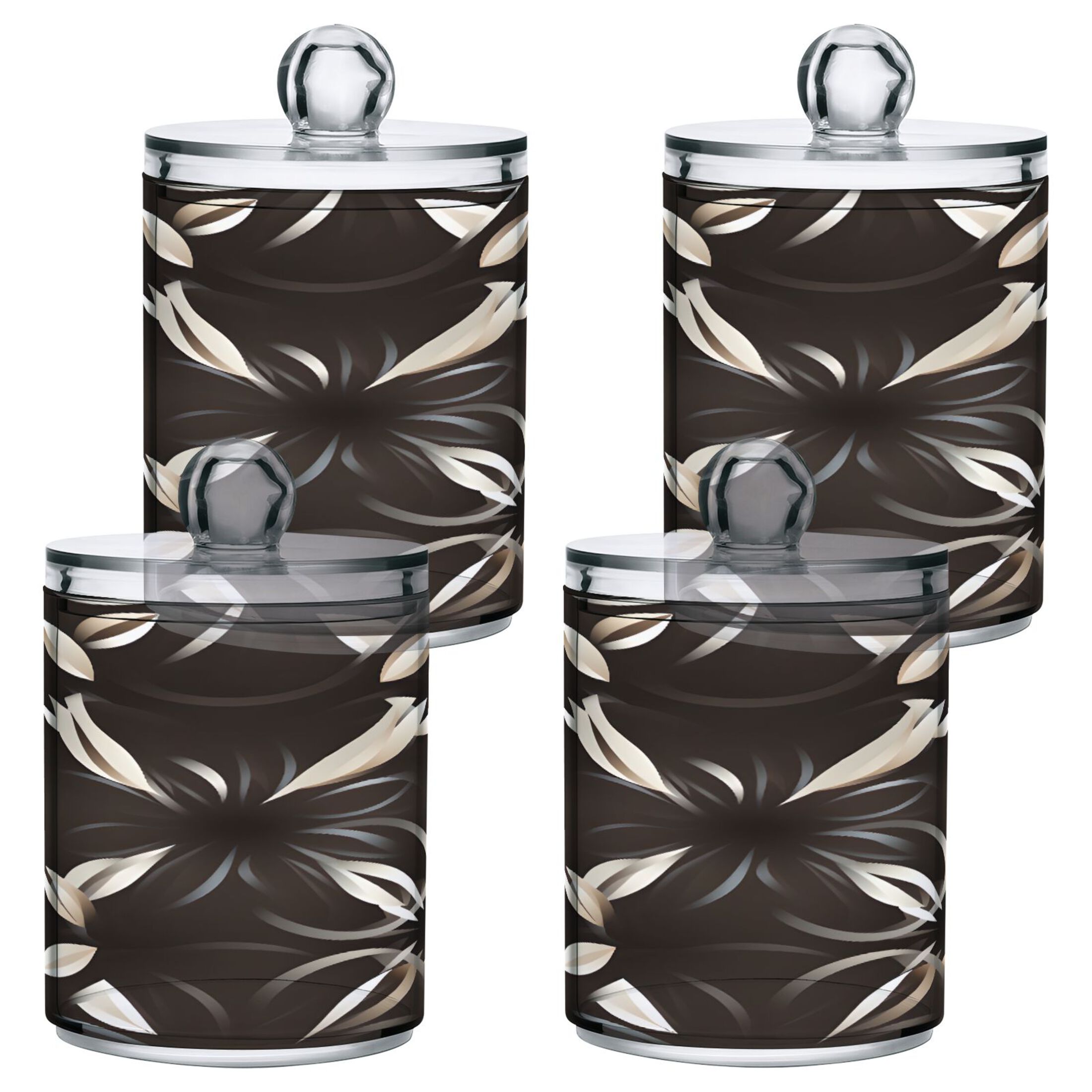 4 Pack Qtip Holder Dispenser Abstract Silver Flower Clear Plastic ...