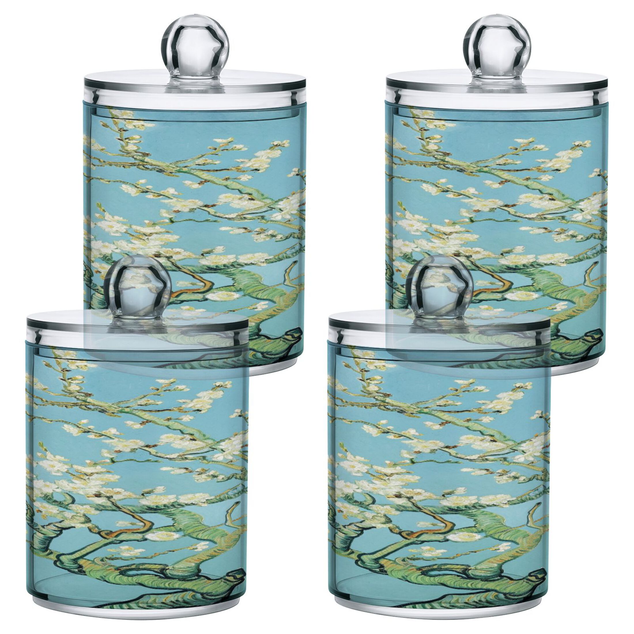 4 Pack Qtip Holder Dispenser Almond Tree with White Blossoms Clear ...