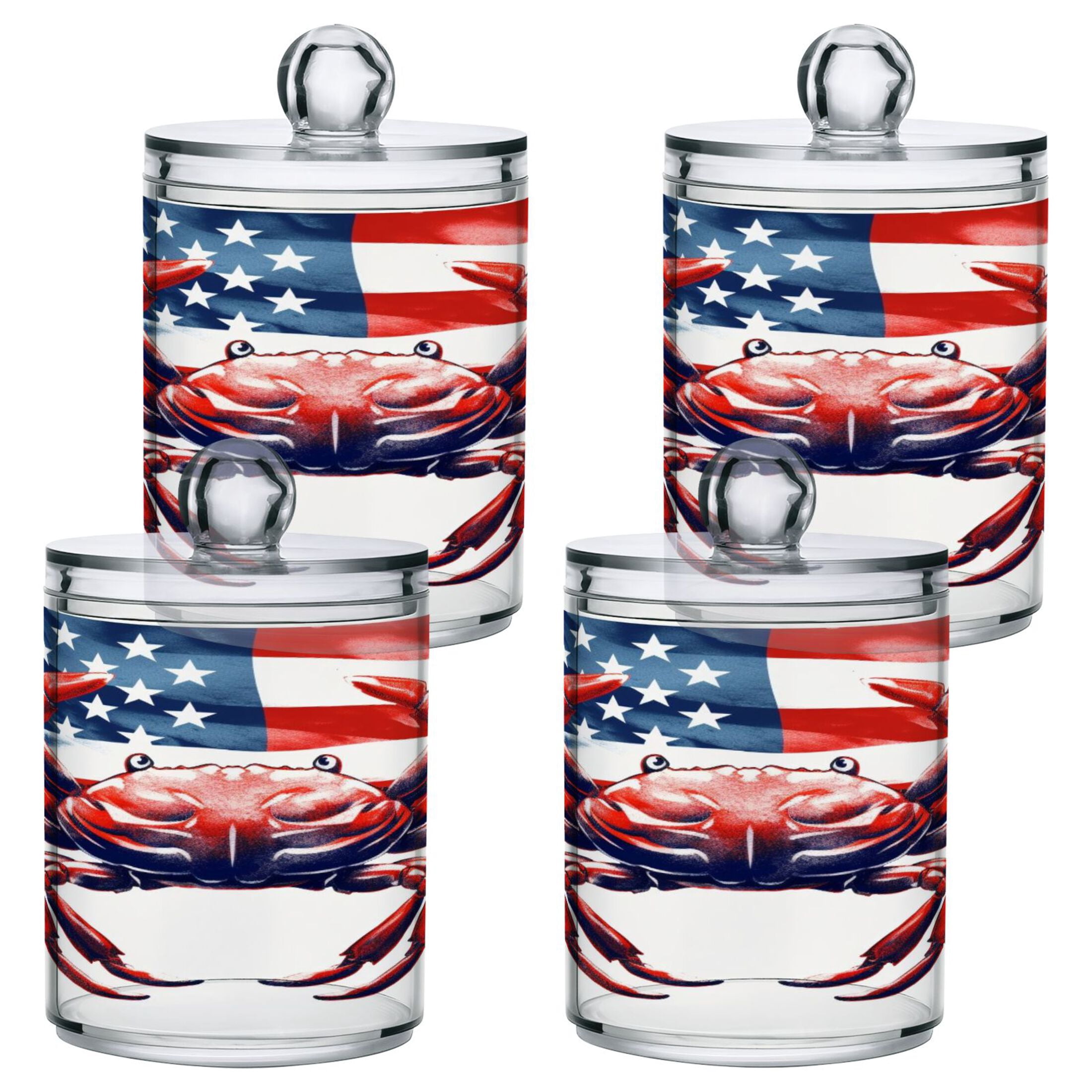 4 Pack Qtip Holder Dispenser American Flag and Crab Clear Plastic ...