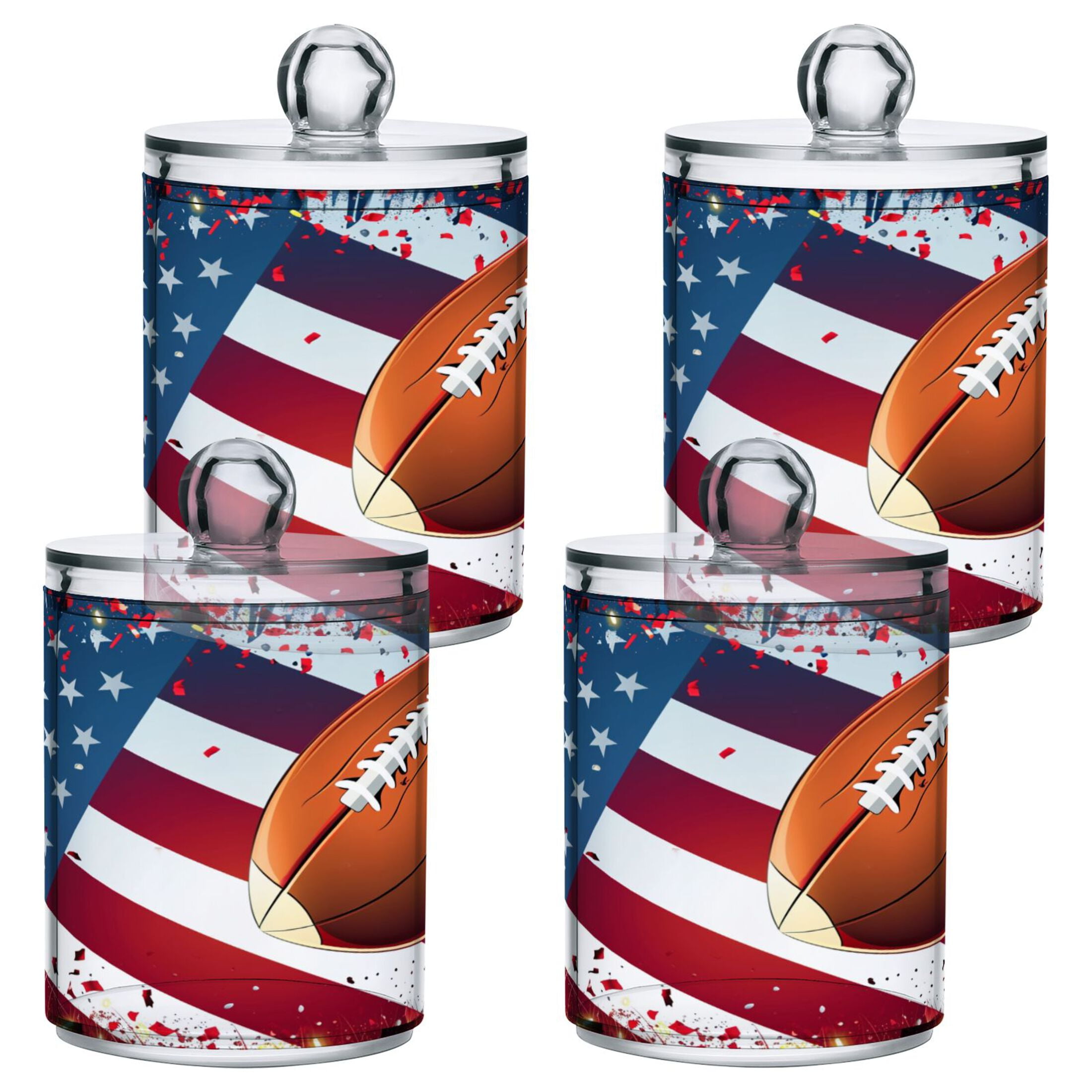4 Pack Qtip Holder Dispenser American Football with Flat Clear Plastic ...