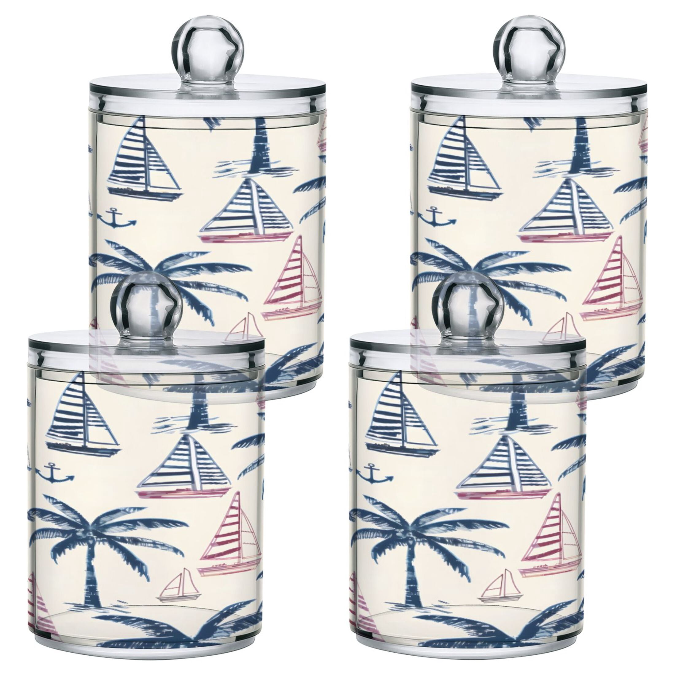 4 Pack Qtip Holder Dispenser Anchor Palm Tree Ship Clear Plastic ...