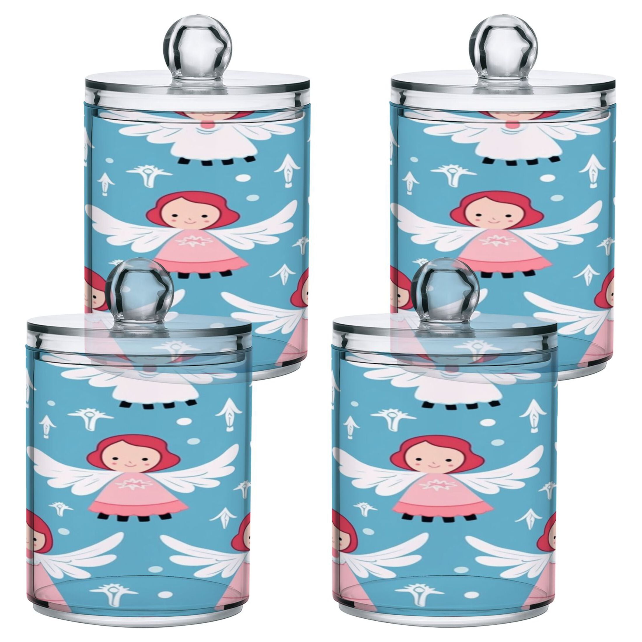 4 Pack Qtip Holder Dispenser Angels and Arrow Clear Plastic Storage ...