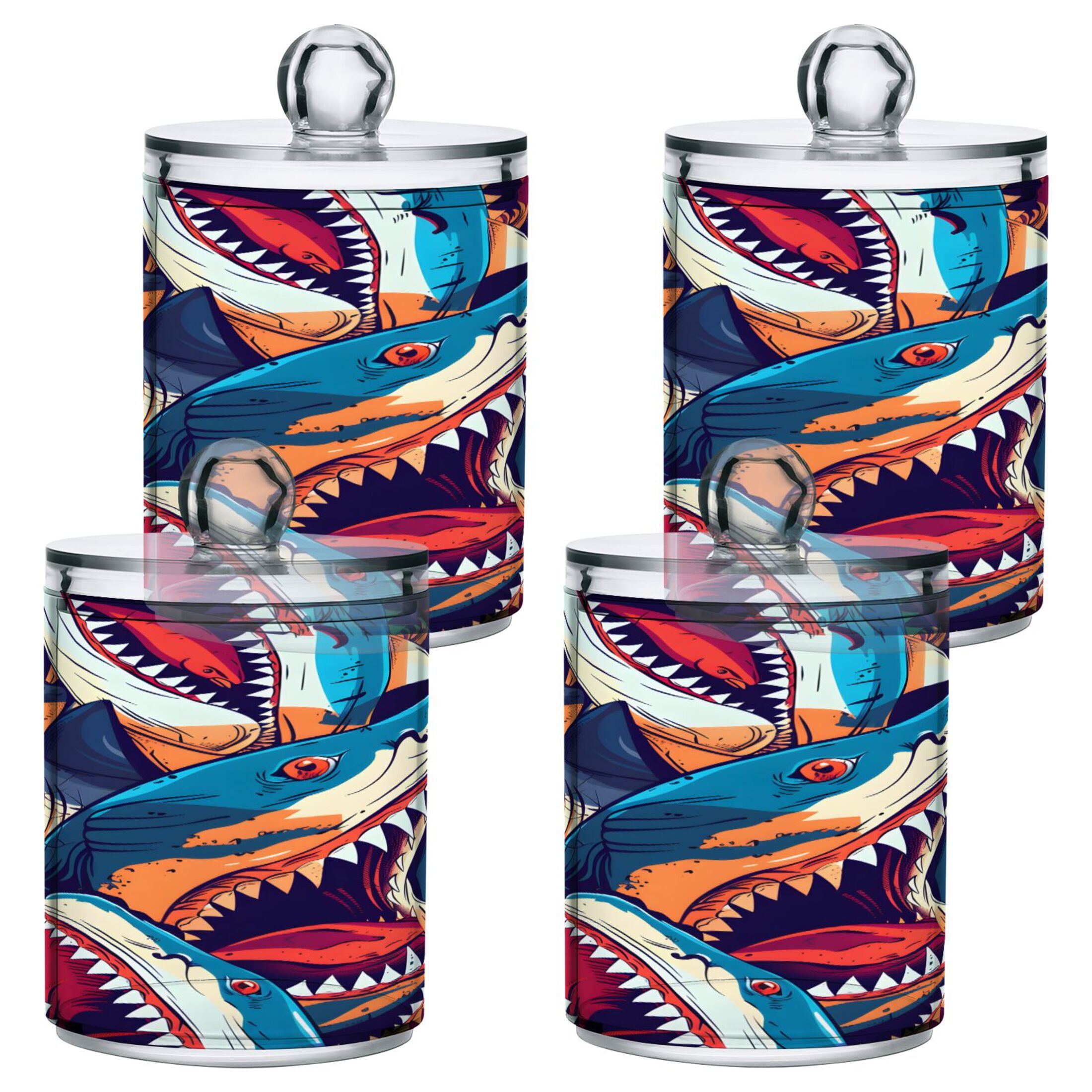 4 Pack Qtip Holder Dispenser Angry Sharks Clear Plastic Storage ...