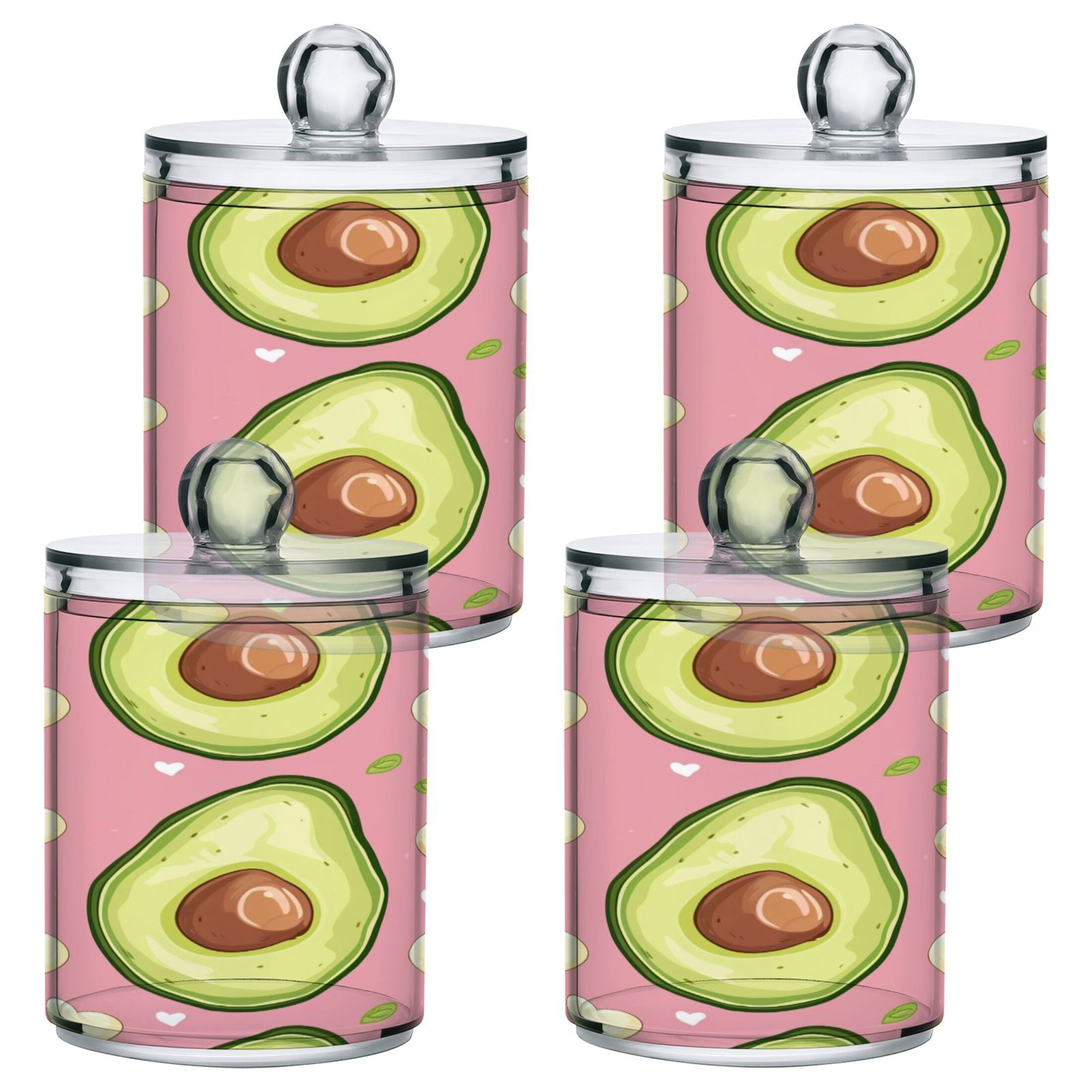 4 Pack Qtip Holder Dispenser Avocado Fruits and Heart Clear Plastic ...