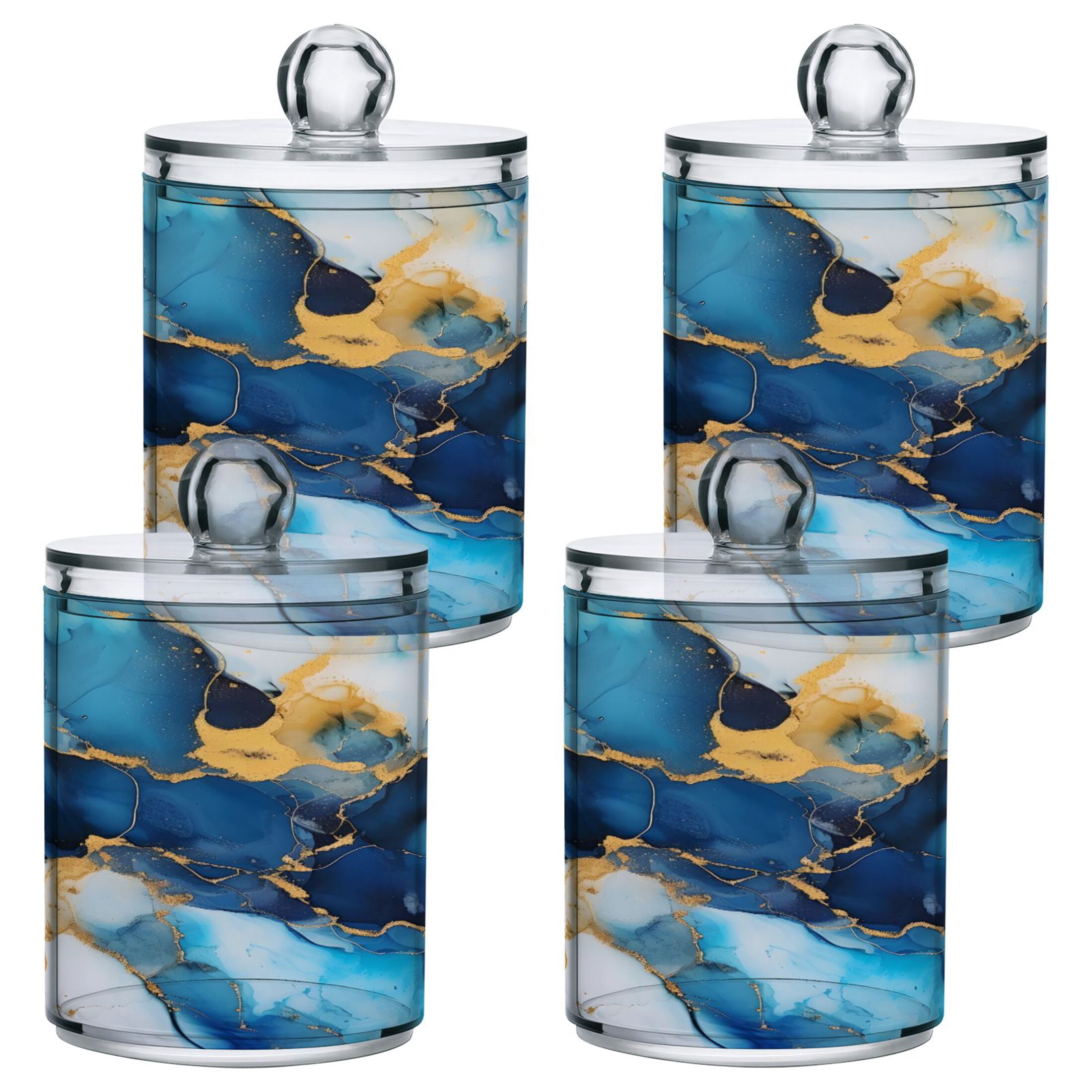 4 Pack Qtip Holder Dispenser Azure Blue Gold Marble Clear Plastic ...