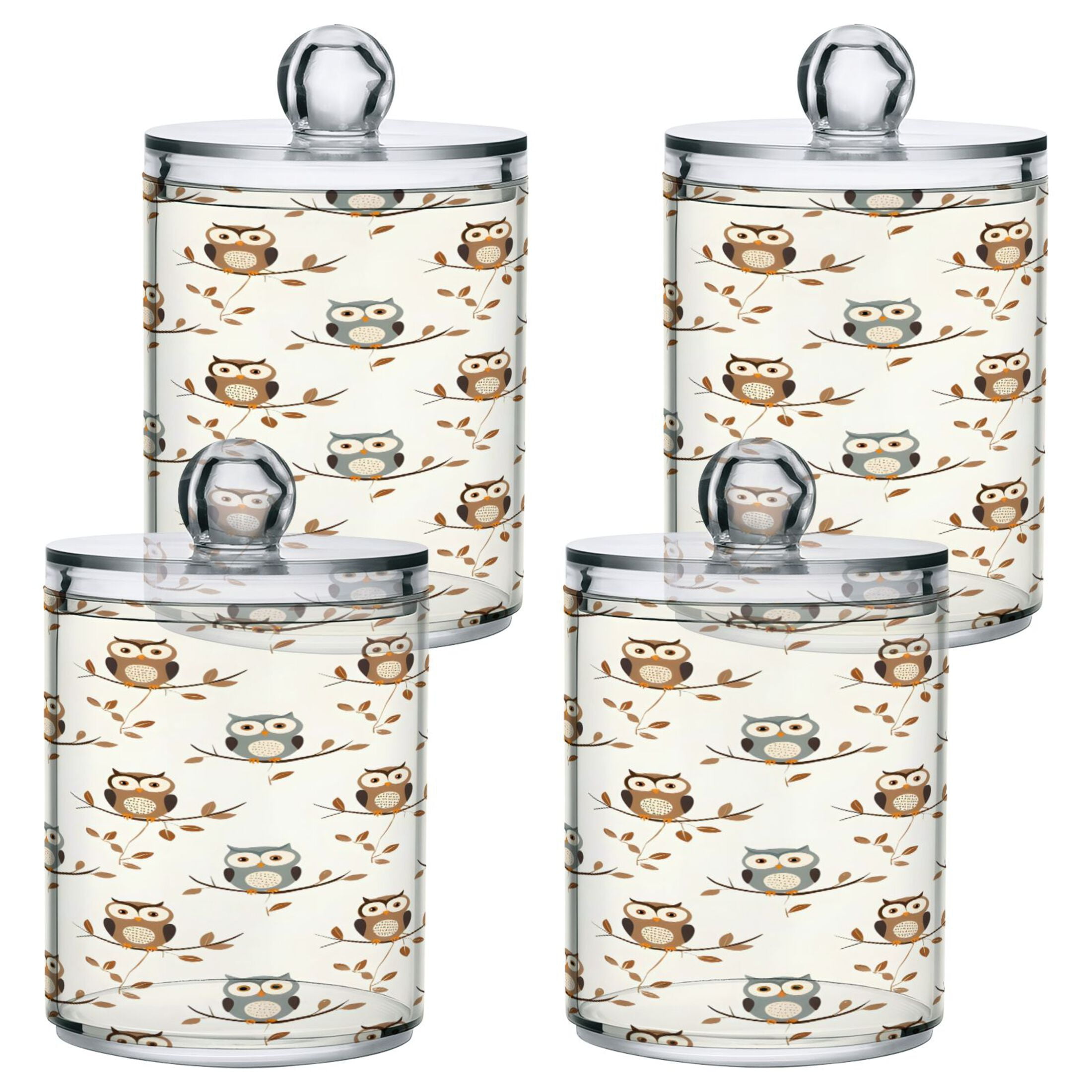 4 Pack Qtip Holder Dispenser Baby Owls on Branch Clear Plastic Storage ...
