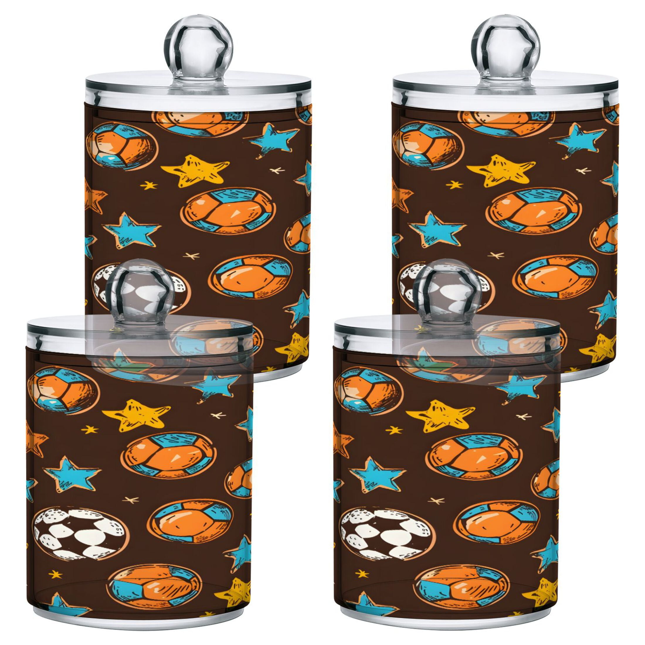 4 Pack Qtip Holder Dispenser Ball and Star Clear Plastic Storage ...