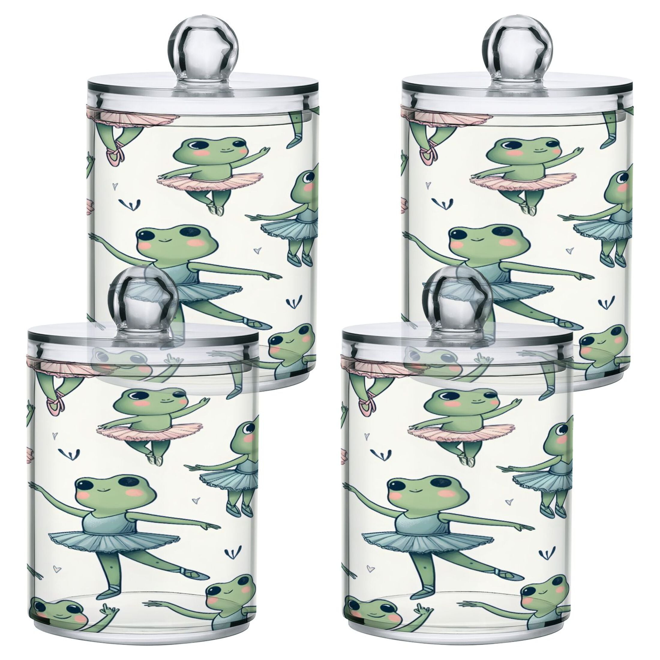 4 Pack Qtip Holder Dispenser Ballerina Frogs Clear Plastic Storage ...