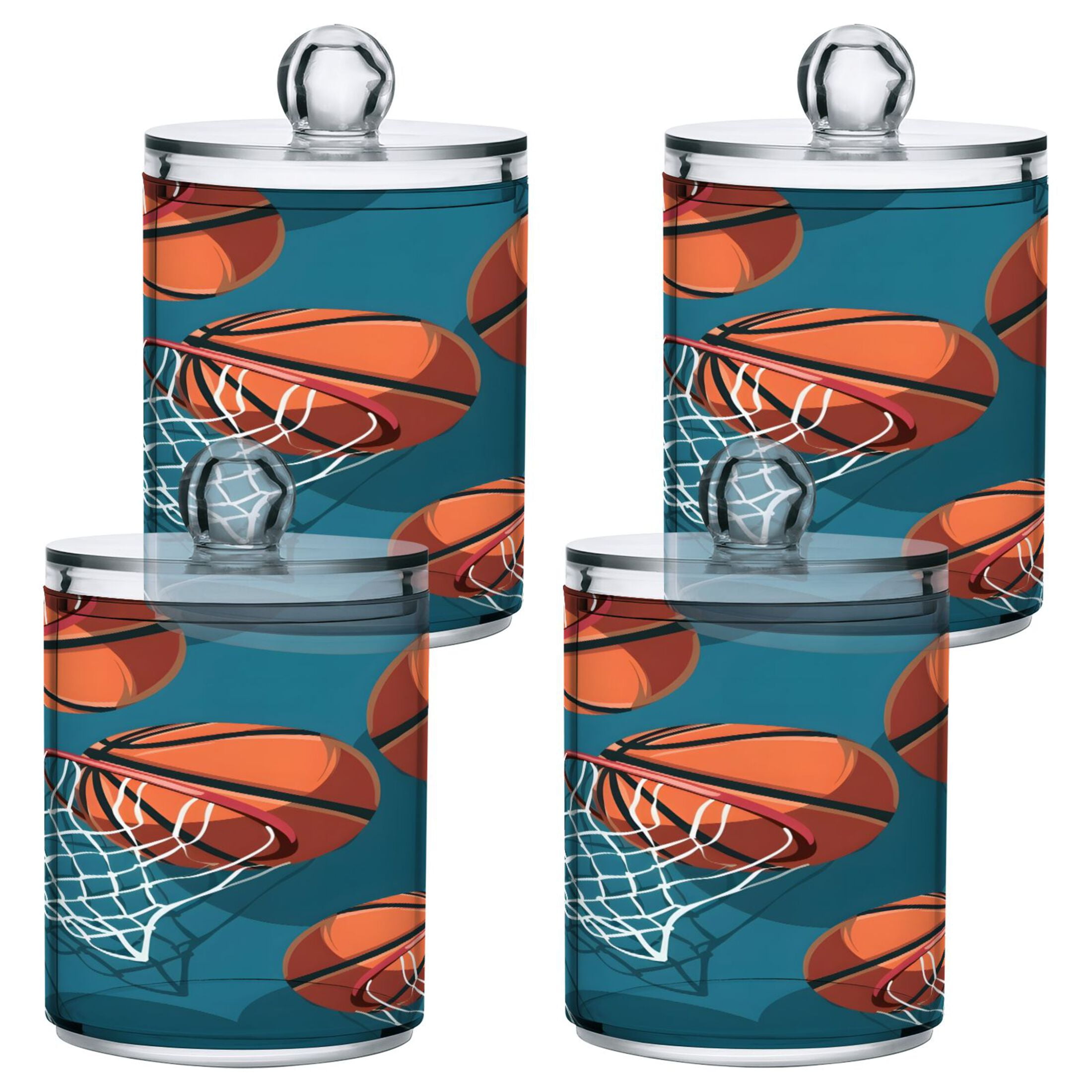 4 Pack Qtip Holder Dispenser Basketball and Baskets Clear Plastic ...