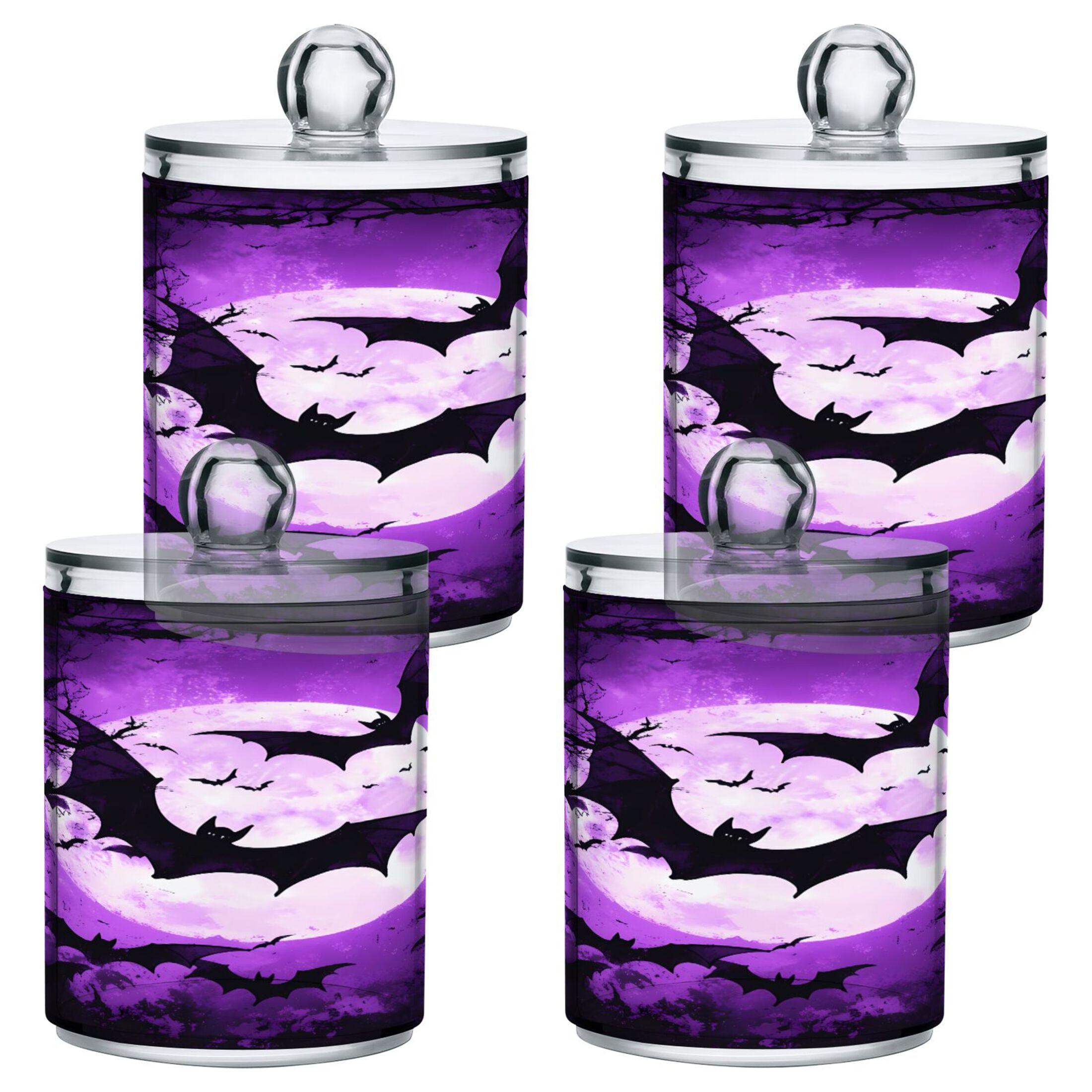 4 Pack Qtip Holder Dispenser Bats Flying under Purple Moon Clear ...
