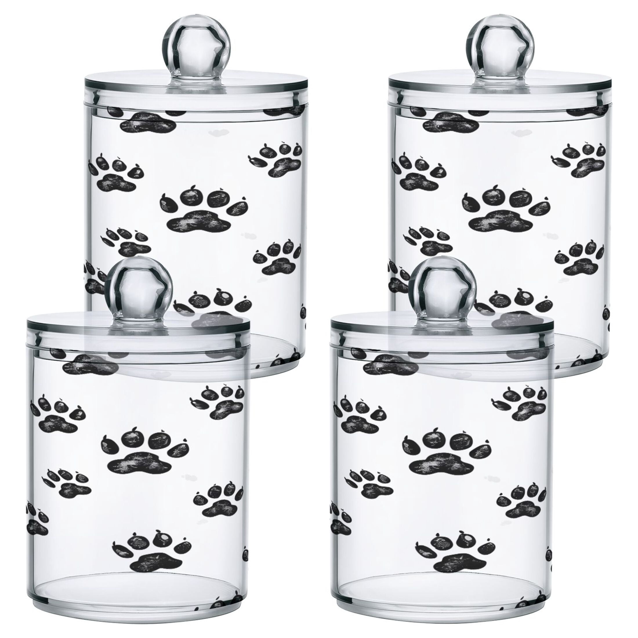 4 Pack Qtip Holder Dispenser Bear Paw Clear Plastic Storage Apothecary ...
