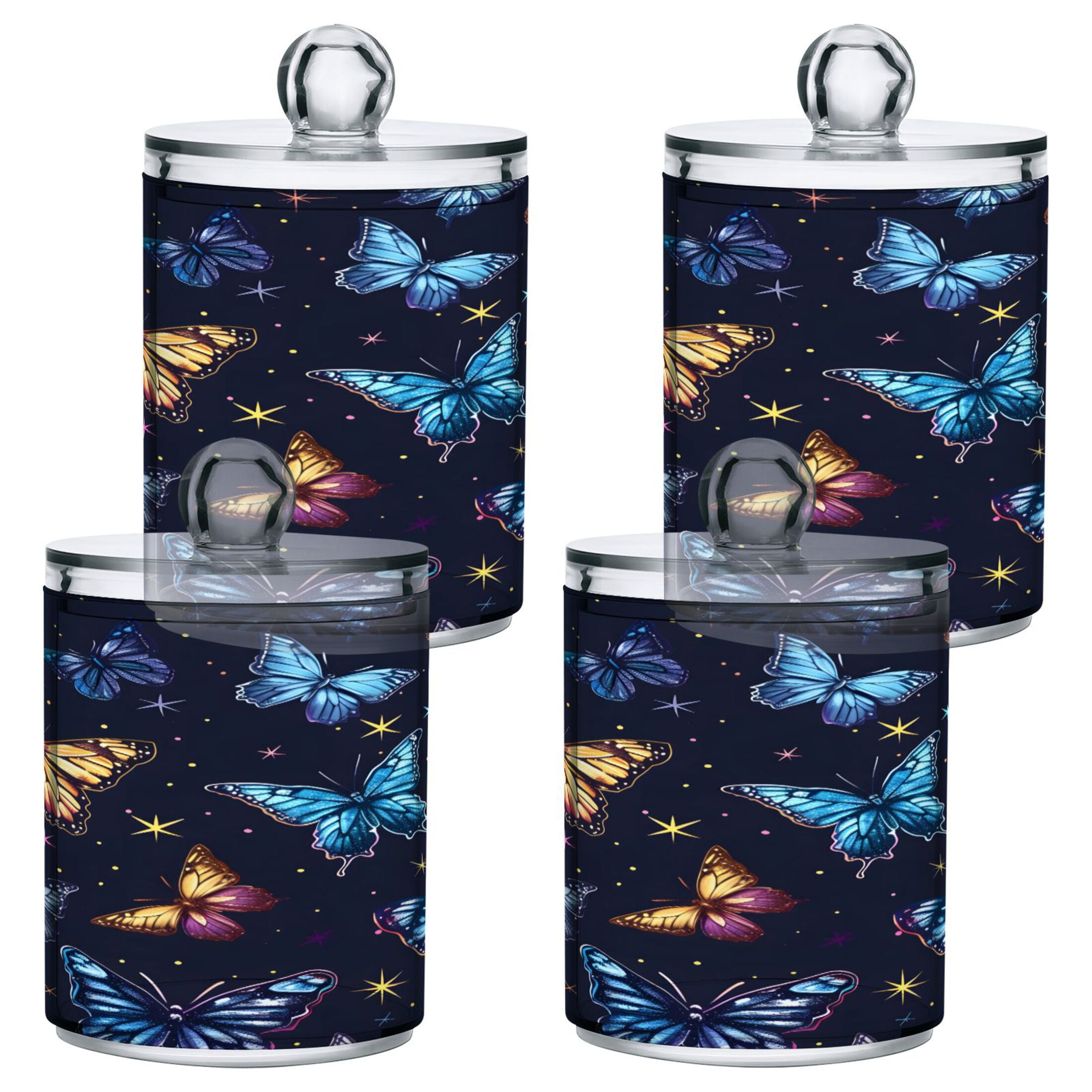4 Pack Qtip Holder Dispenser Beautiful Butterflies and Star Clear ...