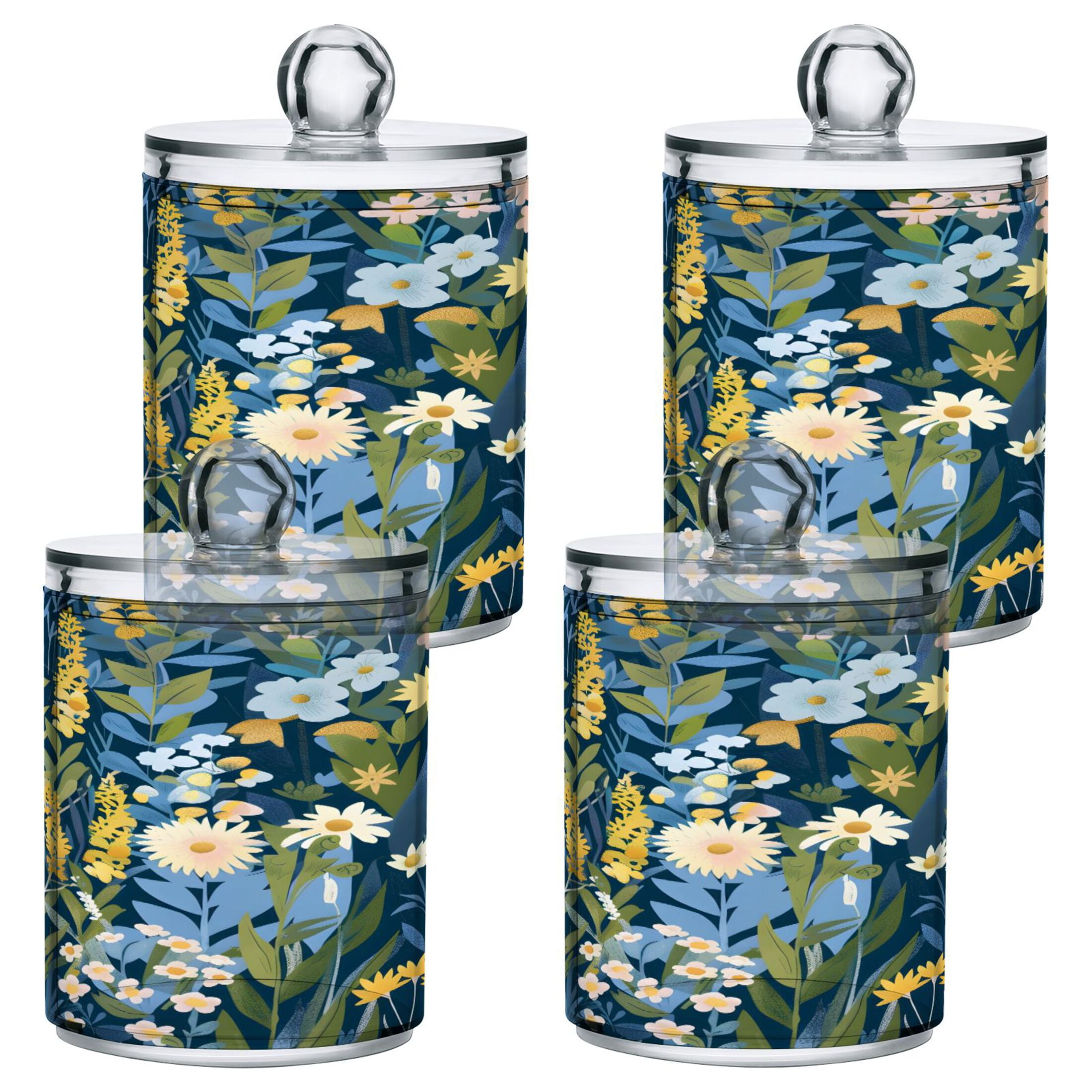 4 Pack Qtip Holder Dispenser Beautiful Plant Floral Field Clear Plastic ...