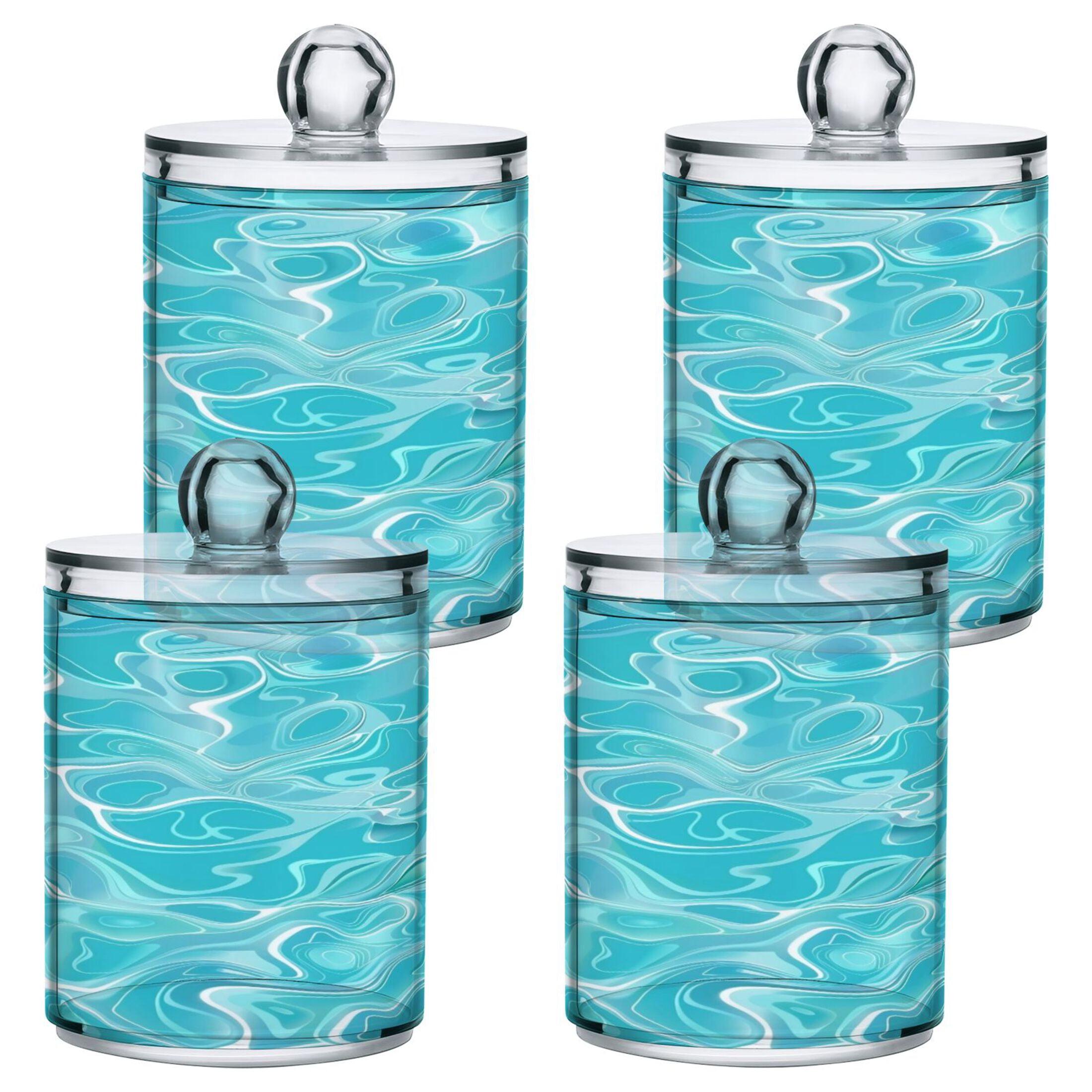 4 Pack Qtip Holder Dispenser Beautiful Wave Clear Plastic Storage ...