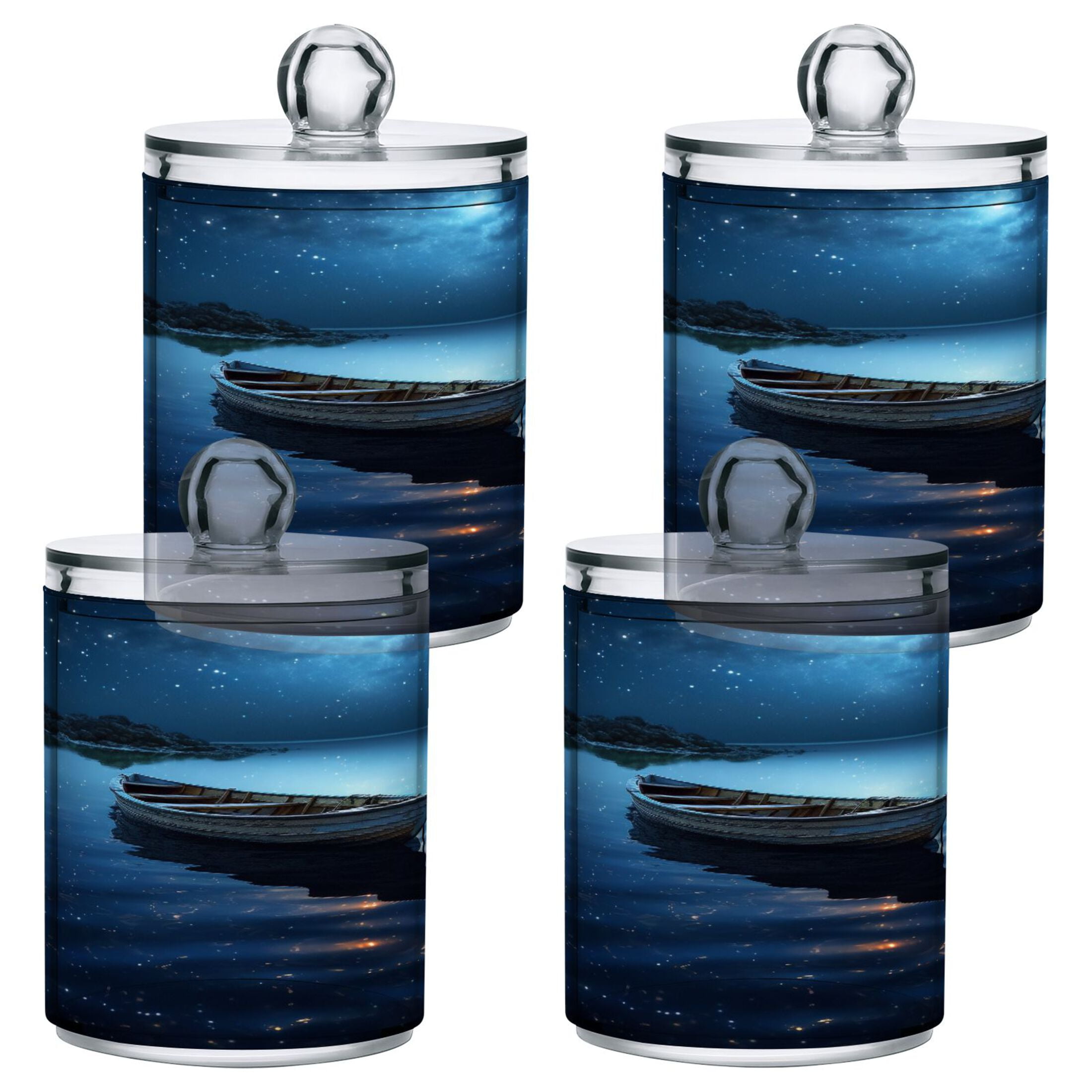 4 Pack Qtip Holder Dispenser Boat in Night Clear Plastic Storage ...