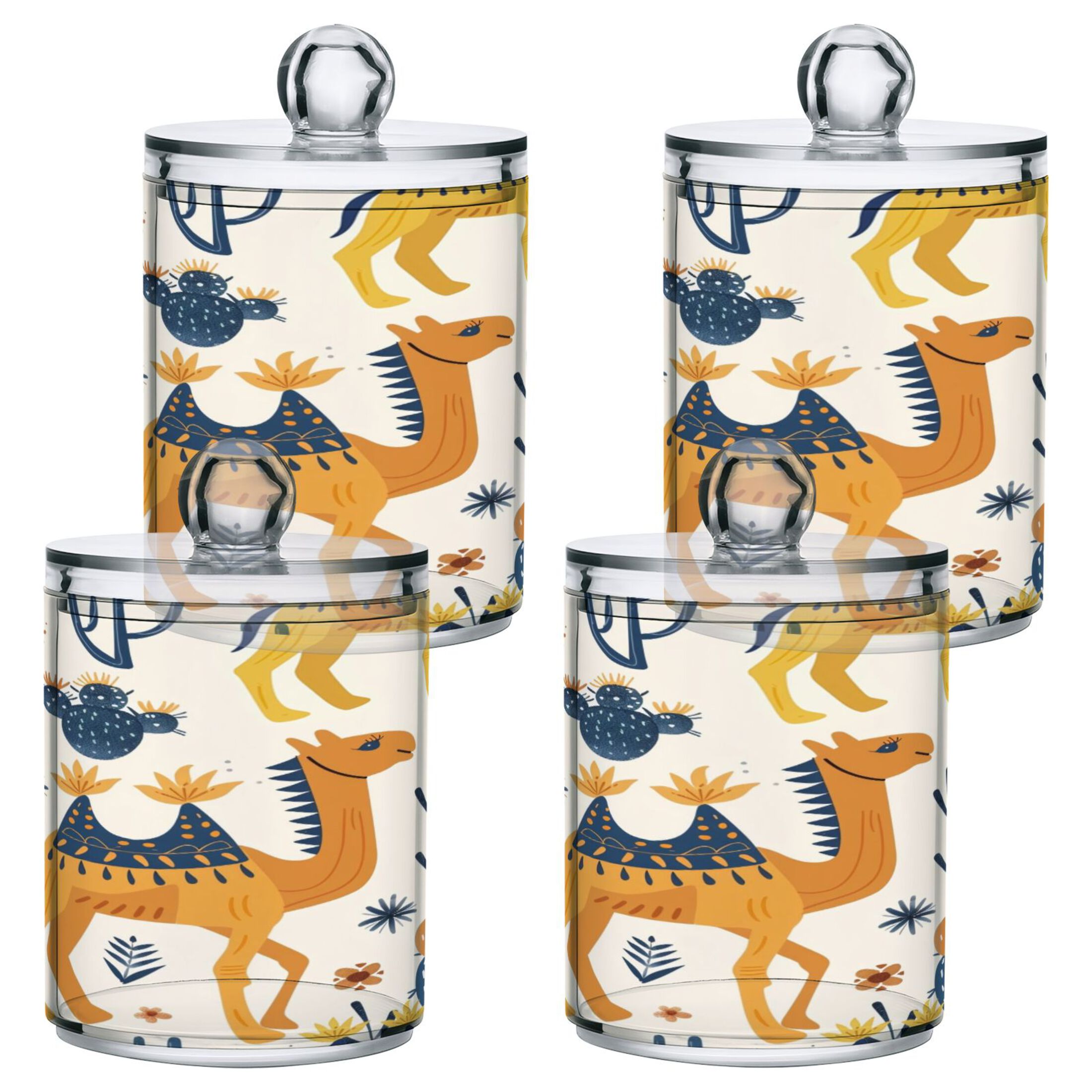 4 Pack Qtip Holder Dispenser Camel and Cactus Clear Plastic Storage ...