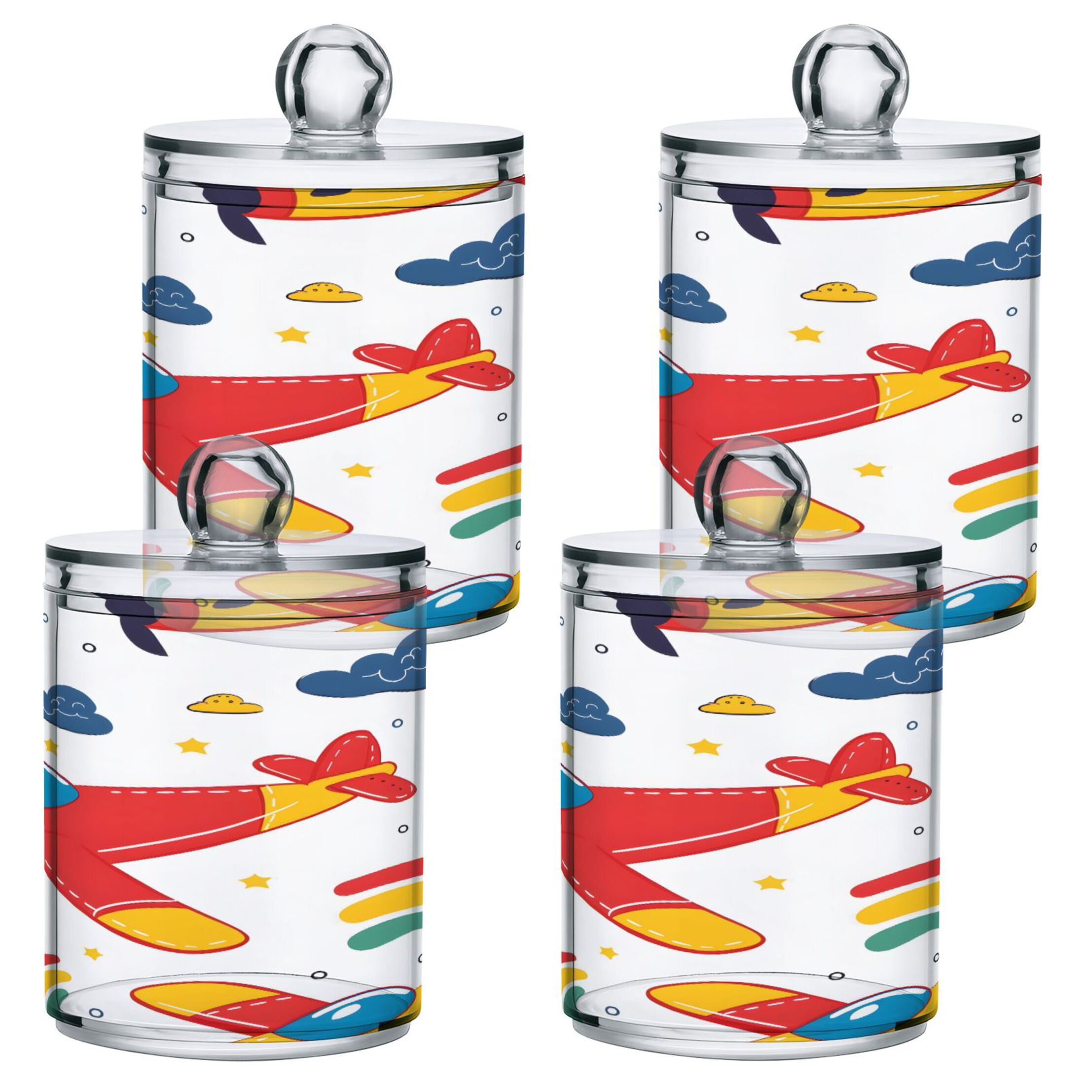 4 Pack Qtip Holder Dispenser Cartoon Airplane Clear Plastic Storage ...