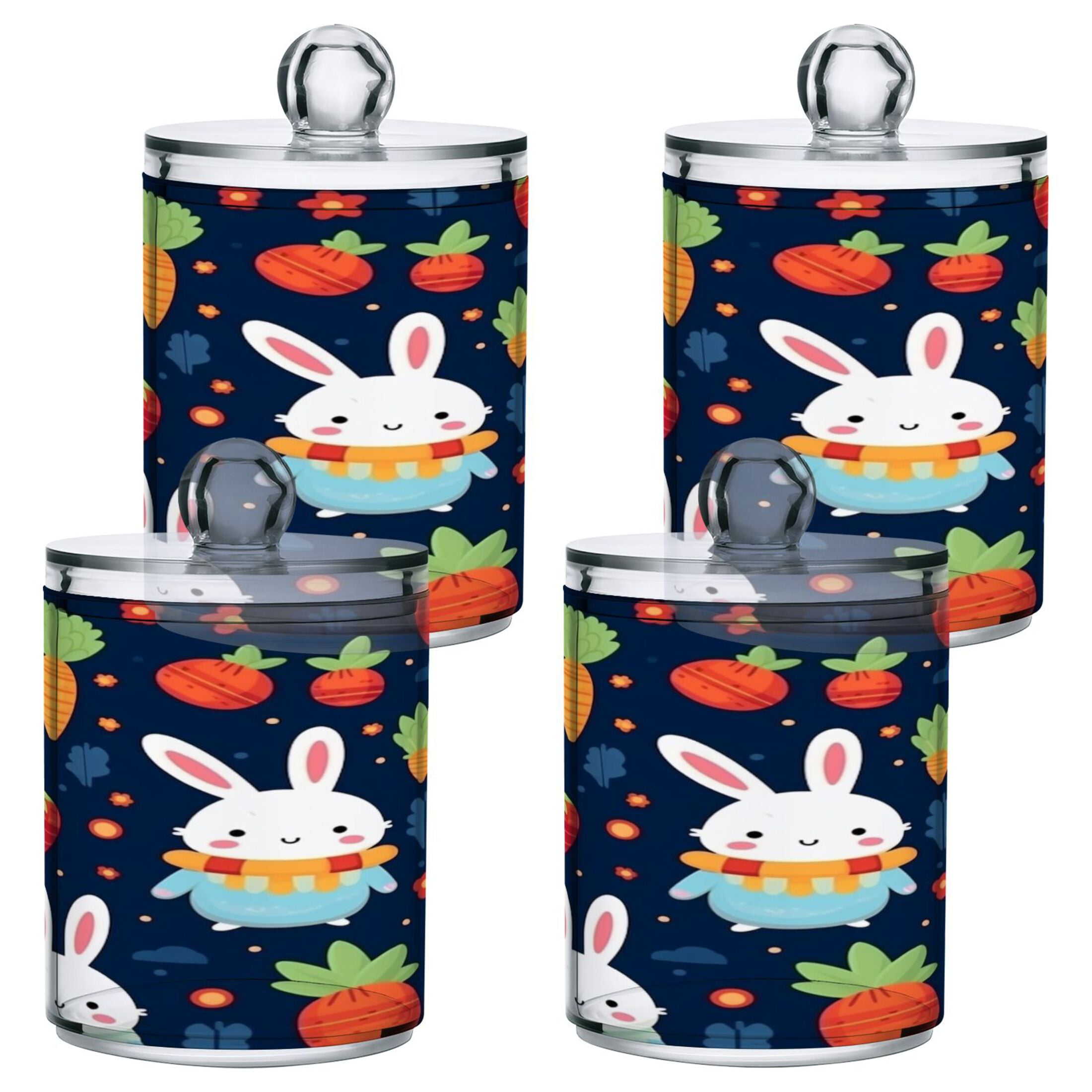 4 Pack Qtip Holder Dispenser Cartoon Baby Rabbit and Radish Clear ...