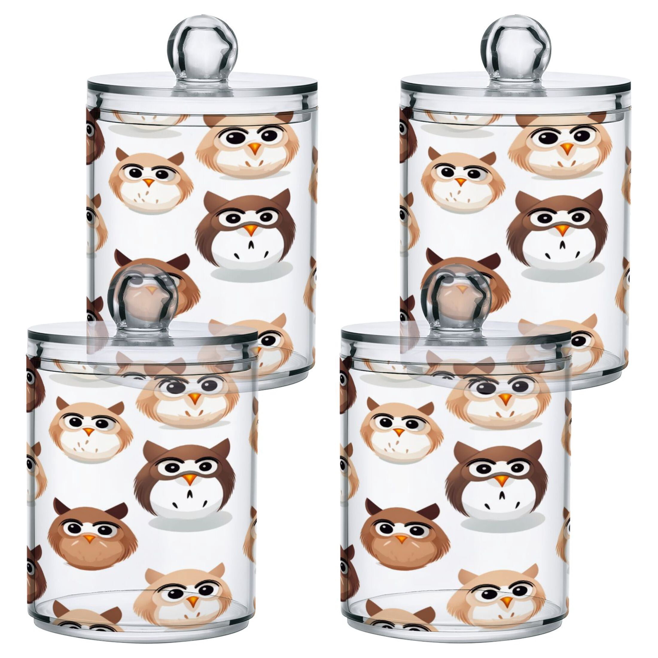 4 Pack Qtip Holder Dispenser Cartoon Big Eye Owls Clear Plastic Storage ...