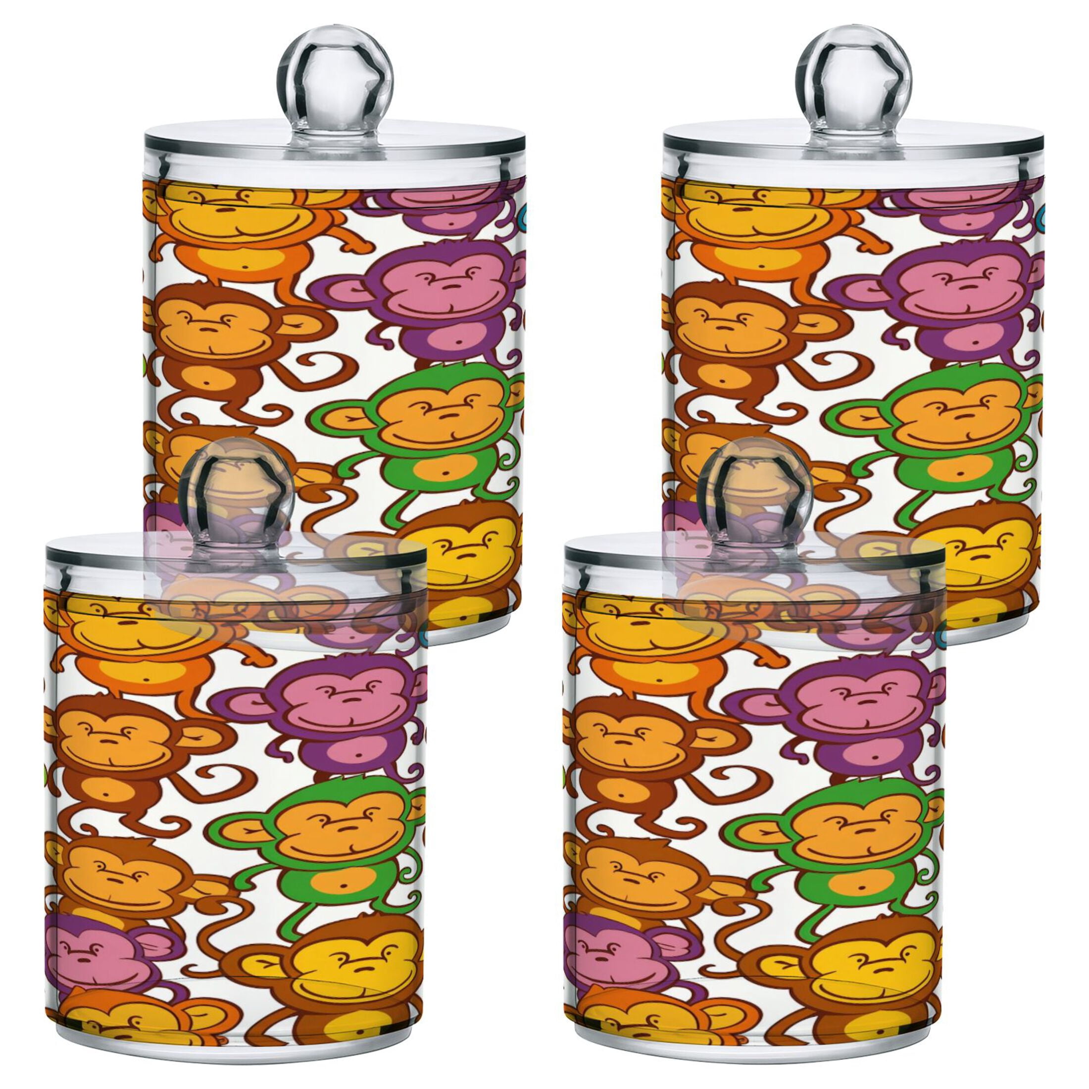 4 Pack Qtip Holder Dispenser Cartoon Colorful Monkey Clear Plastic ...