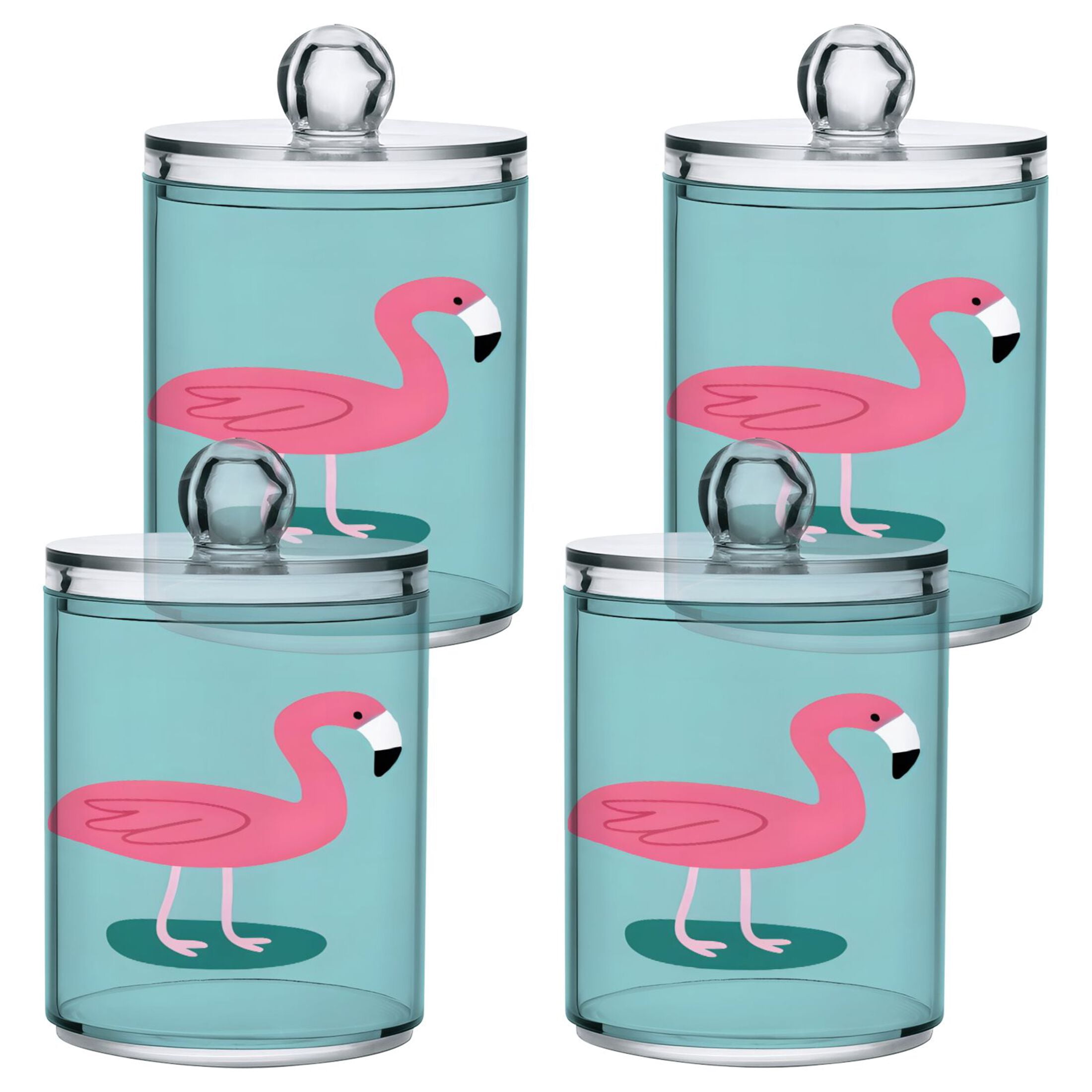 4 Pack Qtip Holder Dispenser Cartoon Flamingo Clear Plastic Storage ...