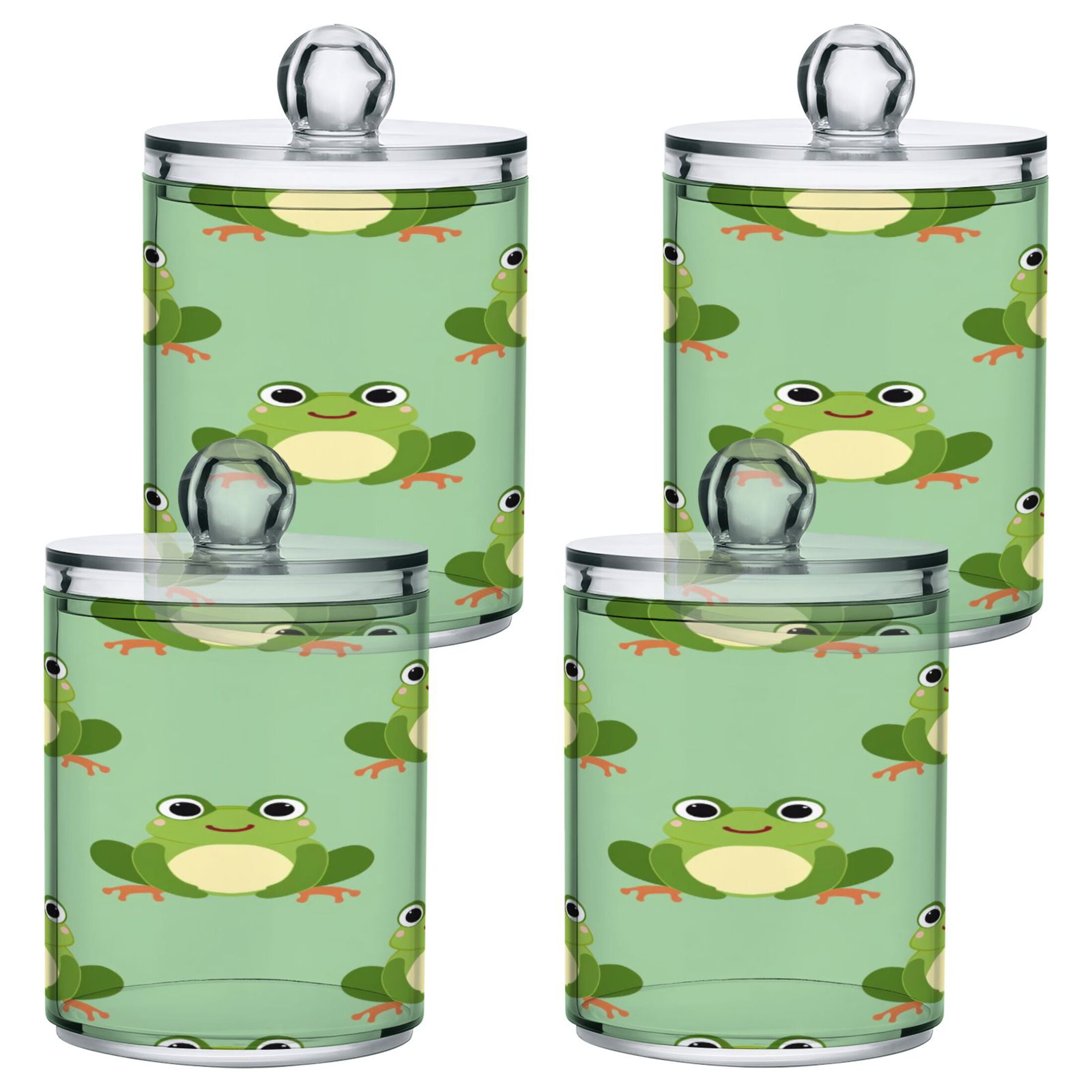 4 Pack Qtip Holder Dispenser Cartoon Frogs Clear Plastic Storage ...