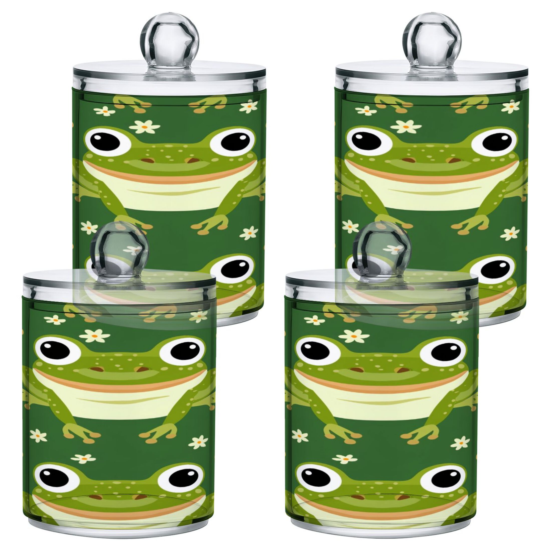 4 Pack Qtip Holder Dispenser Cartoon Frogs and Flower Clear Plastic ...