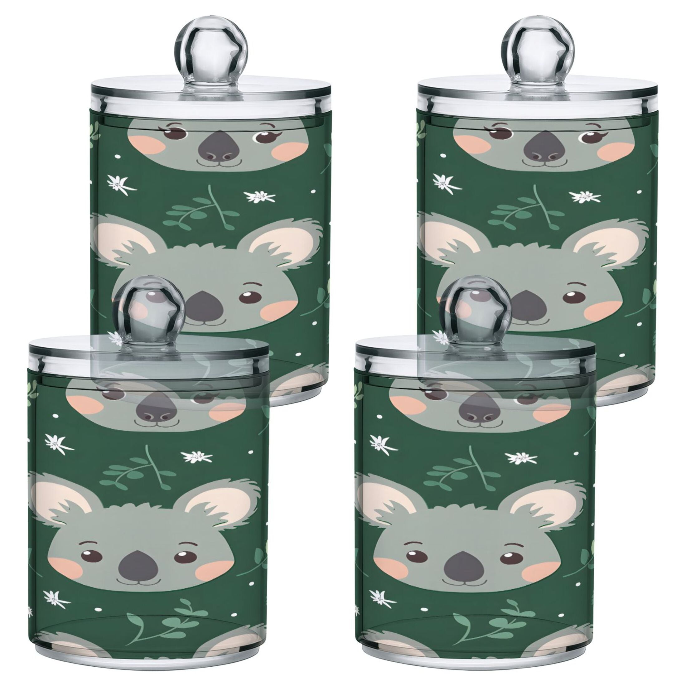4 Pack Qtip Holder Dispenser Cartoon Koala Face Clear Plastic Storage ...