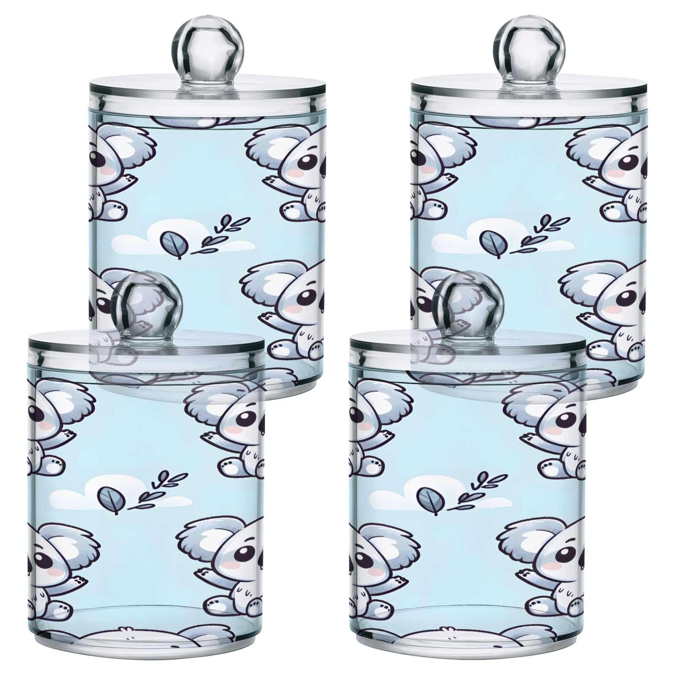 4 Pack Qtip Holder Dispenser Cartoon Koala with Leaf Clear Plastic ...