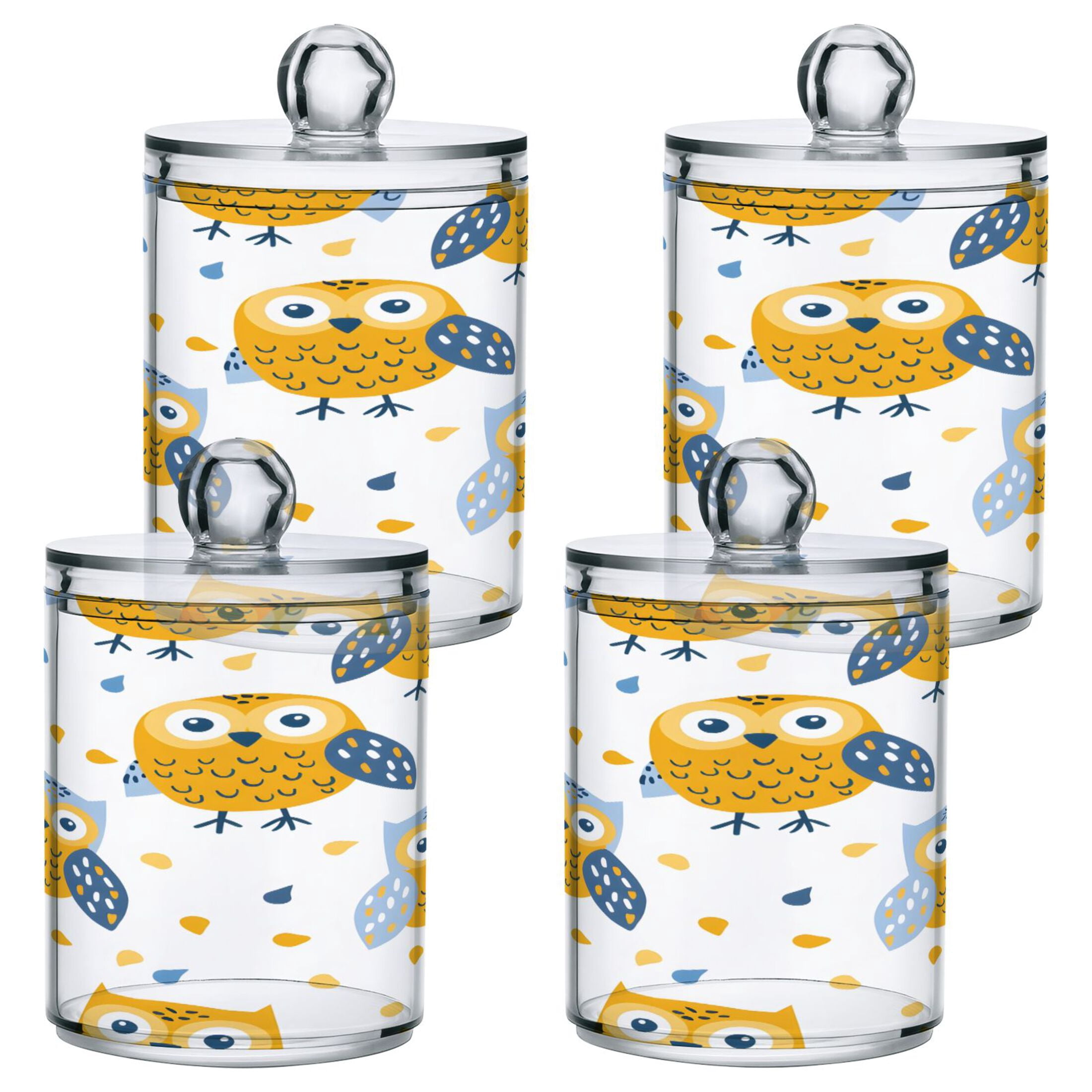 4 Pack Qtip Holder Dispenser Cartoon Owls Clear Plastic Storage ...