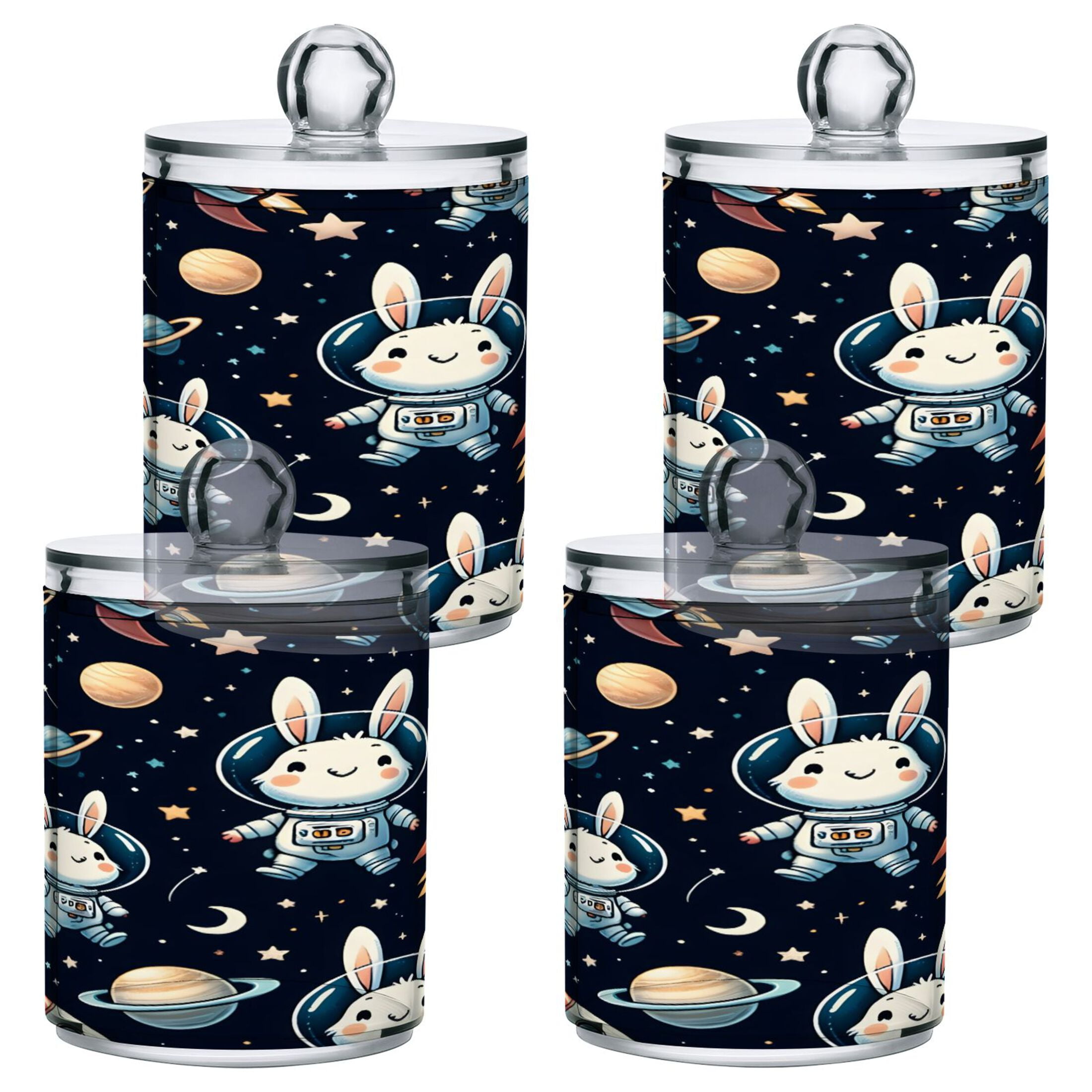 4 Pack Qtip Holder Dispenser Cartoon Rabbit Astronaut Clear Plastic ...
