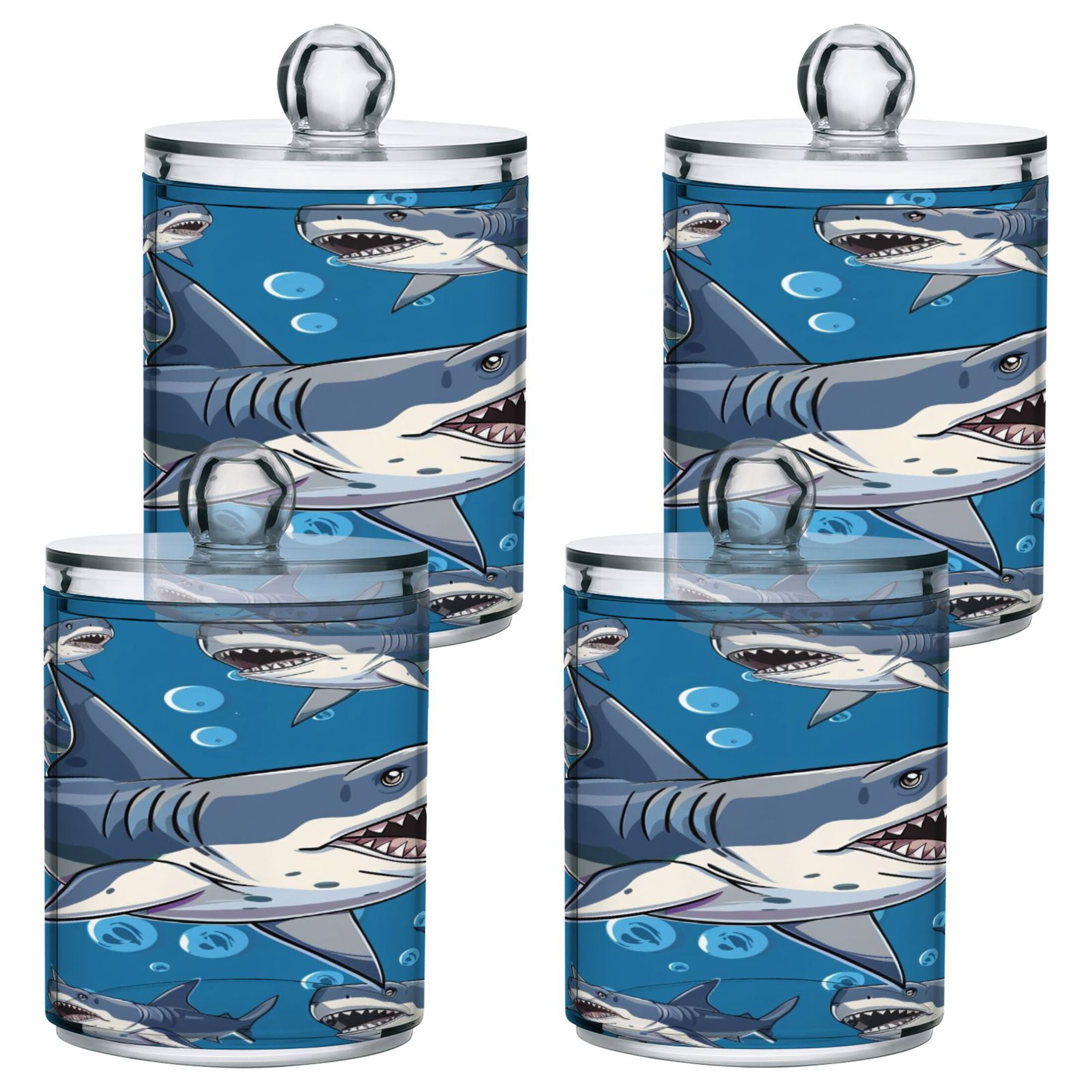 4 Pack Qtip Holder Dispenser Cartoon Sharks in Sea Clear Plastic ...