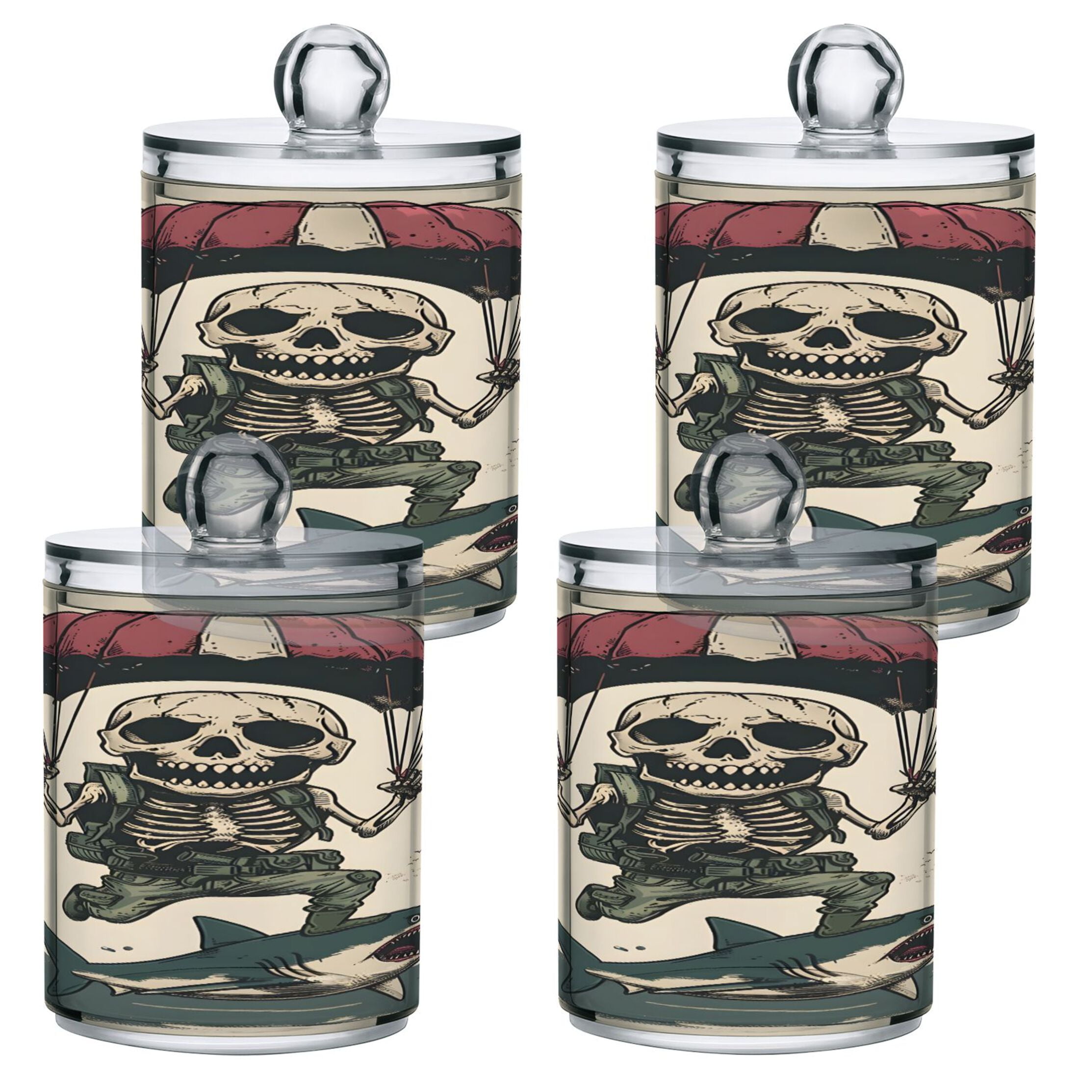 4 Pack Qtip Holder Dispenser Cartoon Skeleton Paratrooper Stepping on ...