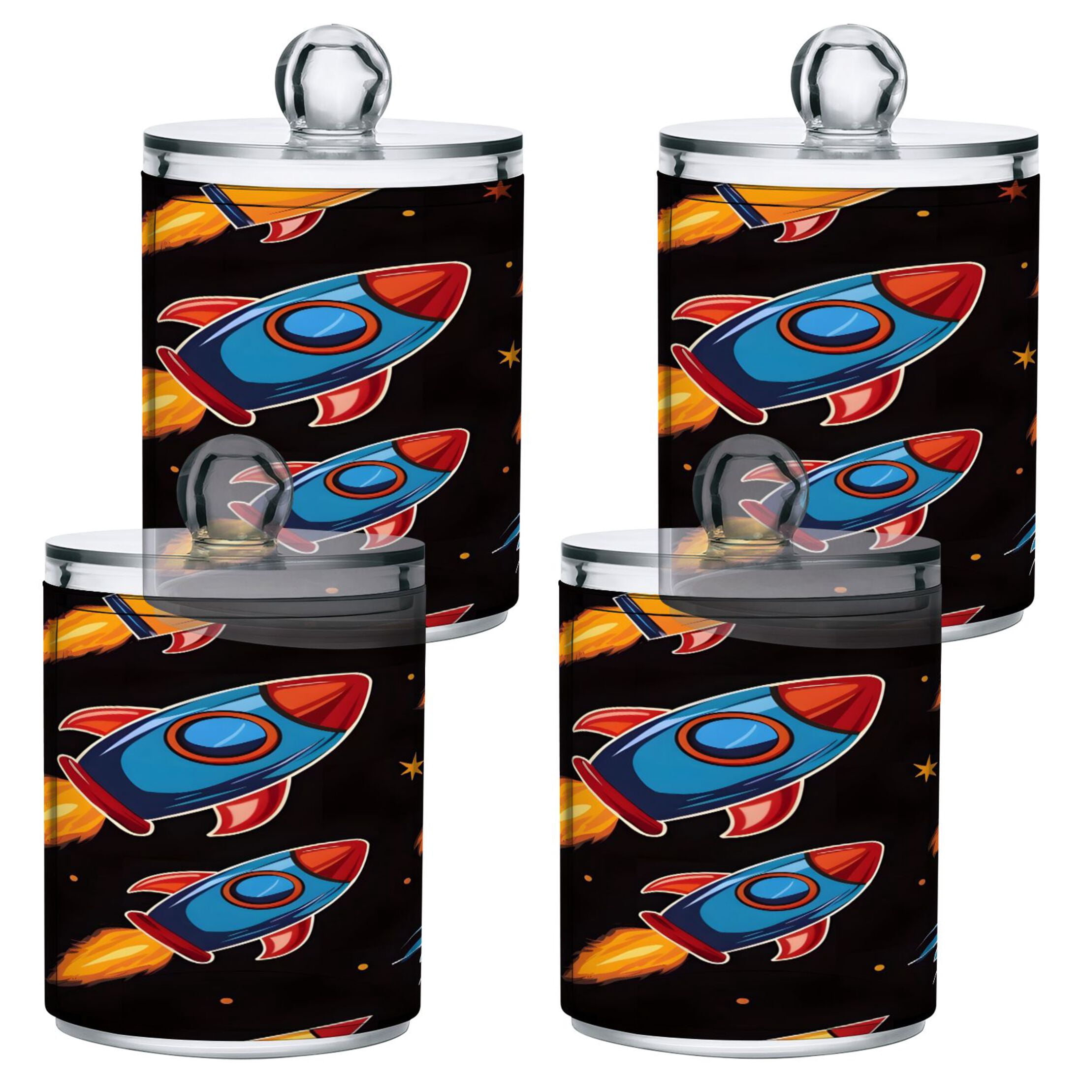 4 Pack Qtip Holder Dispenser Cartoon Spaceship Rocket Clear Plastic ...
