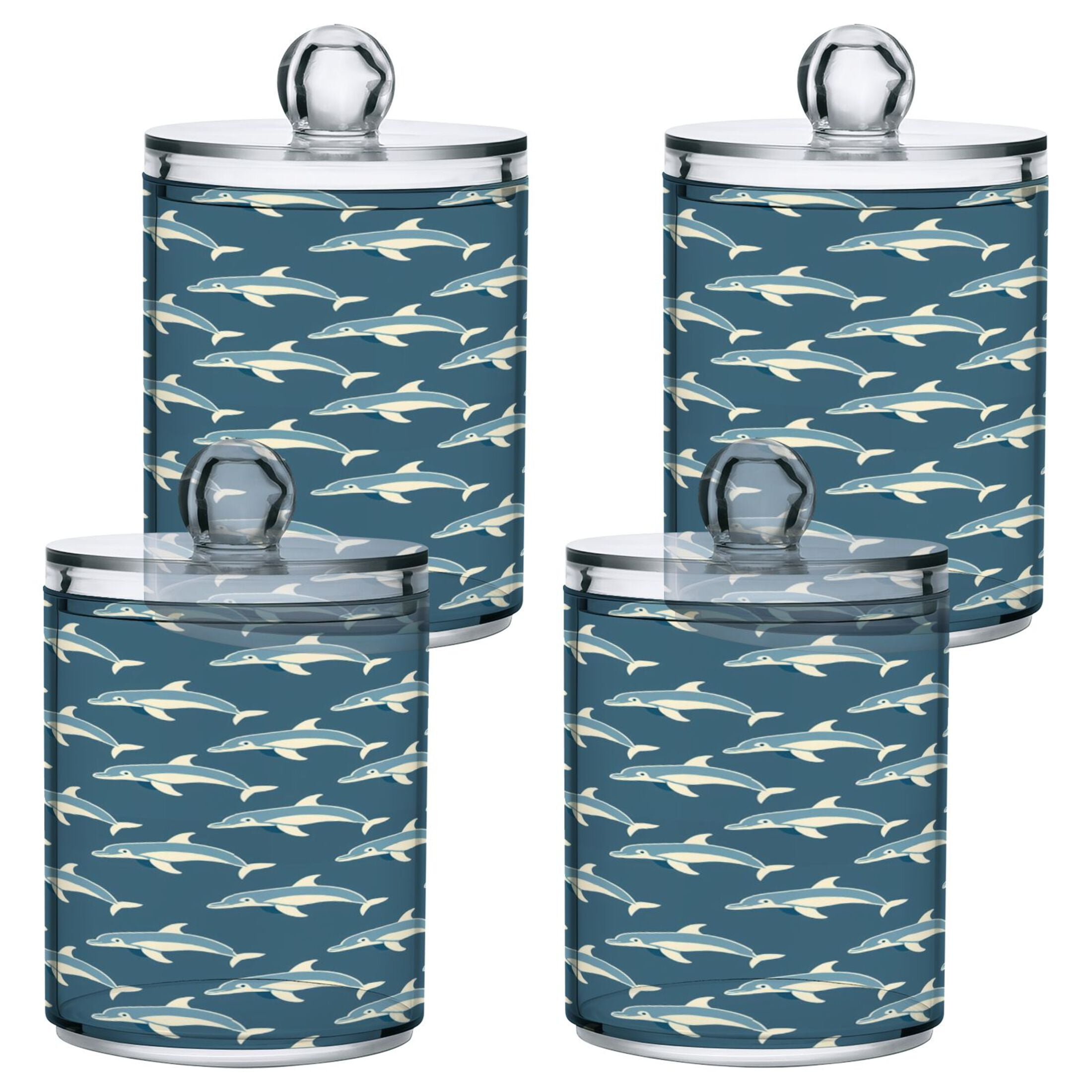 4 Pack Qtip Holder Dispenser Cartoon Tiny Dolphins Clear Plastic ...