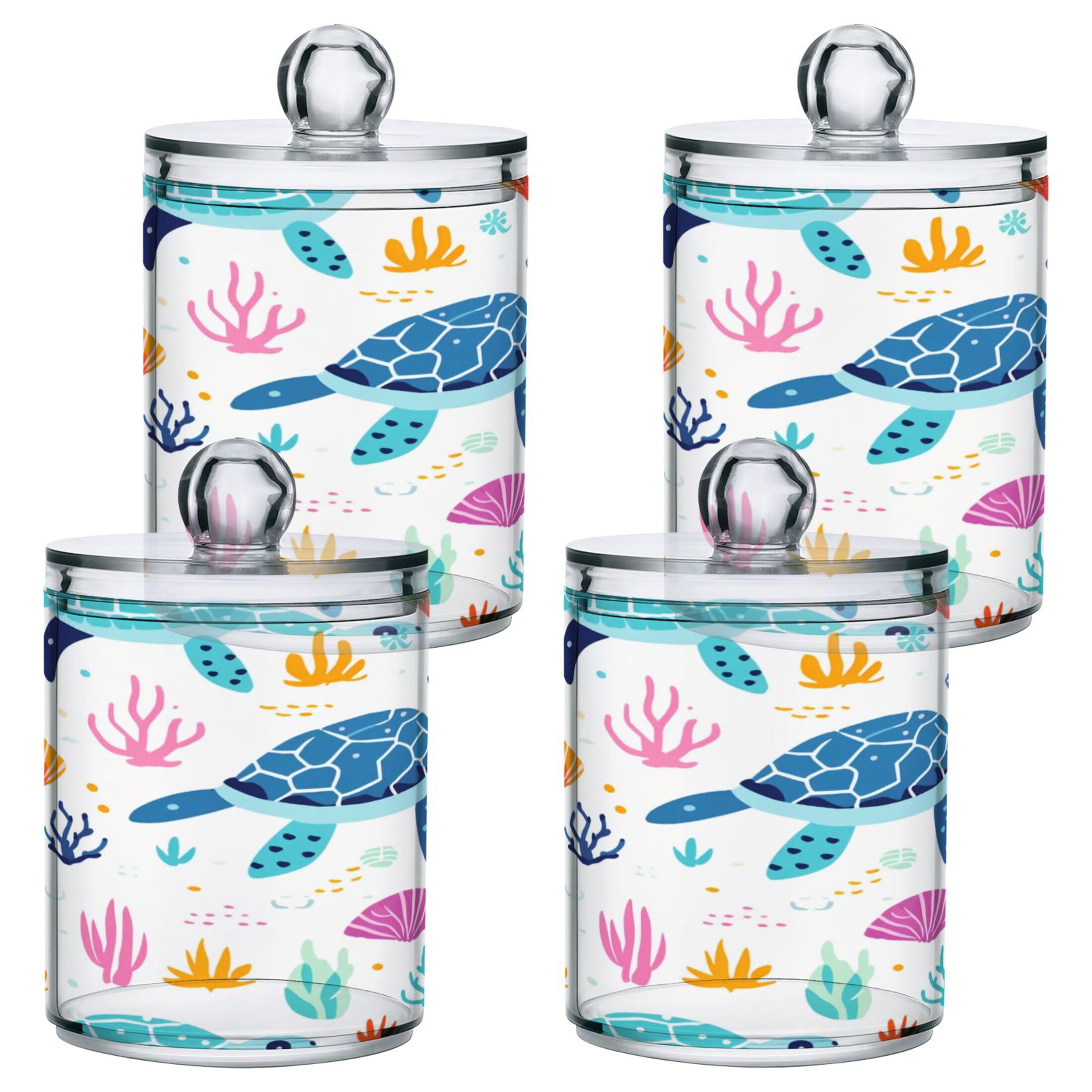 4 Pack Qtip Holder Dispenser Cartoon Turtle Shells Seaweeds Clear ...