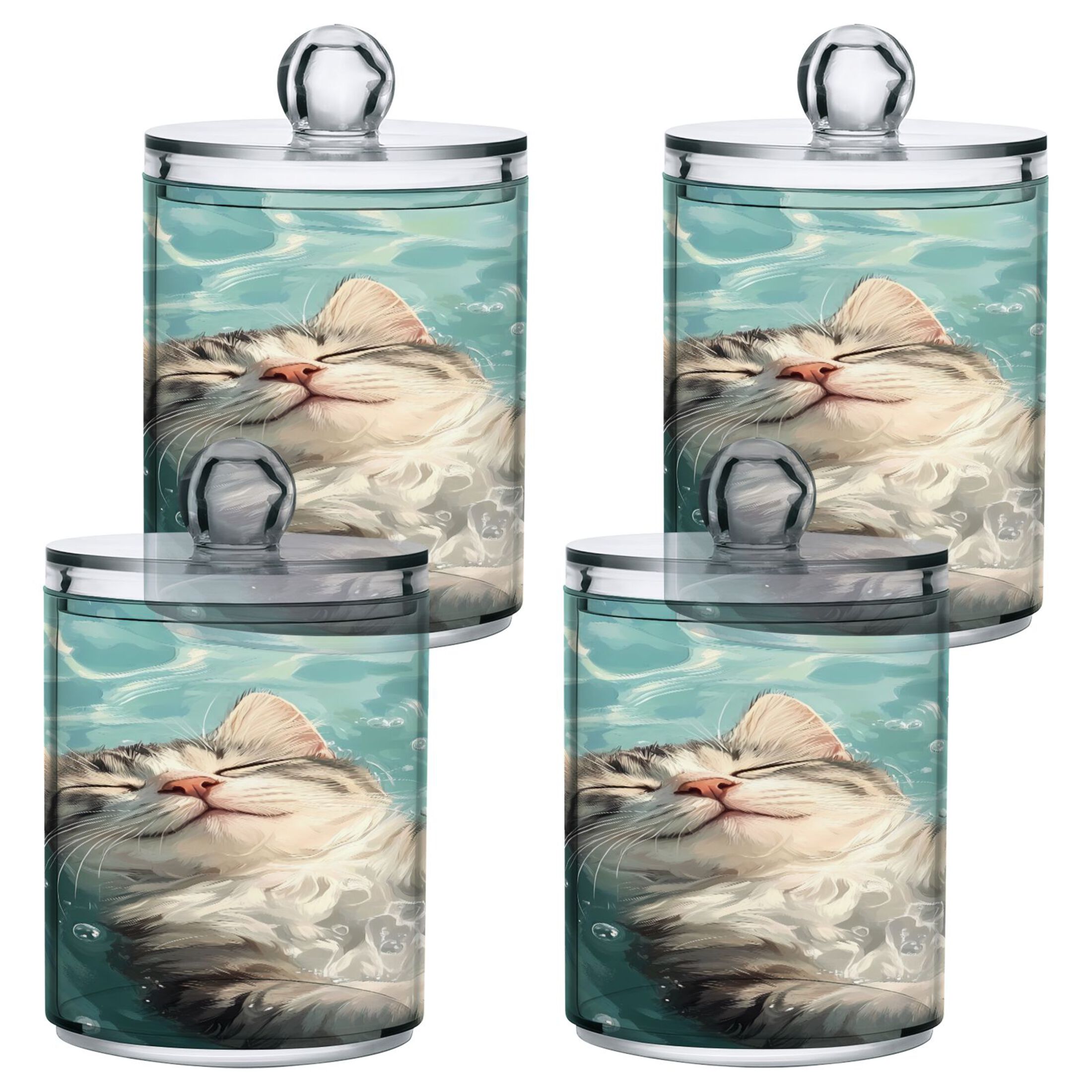 4 Pack Qtip Holder Dispenser Cat Floating in Water Clear Plastic ...