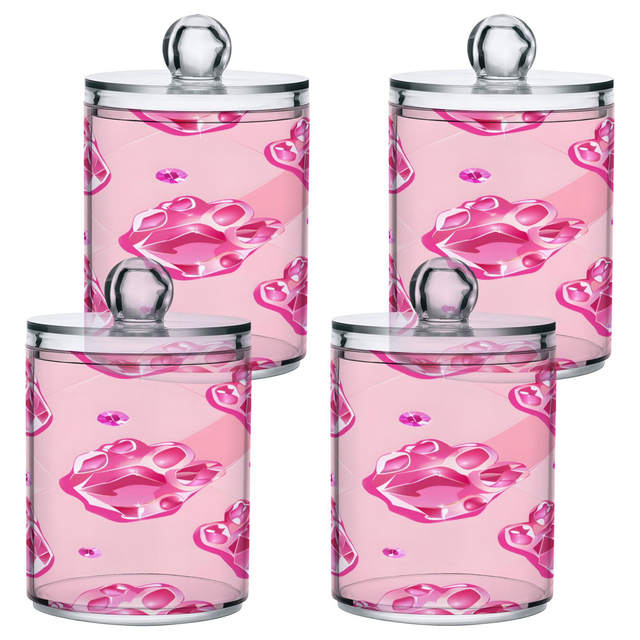 4 Pack Qtip Holder Dispenser Cat Paw Gem Clear Plastic Storage ...