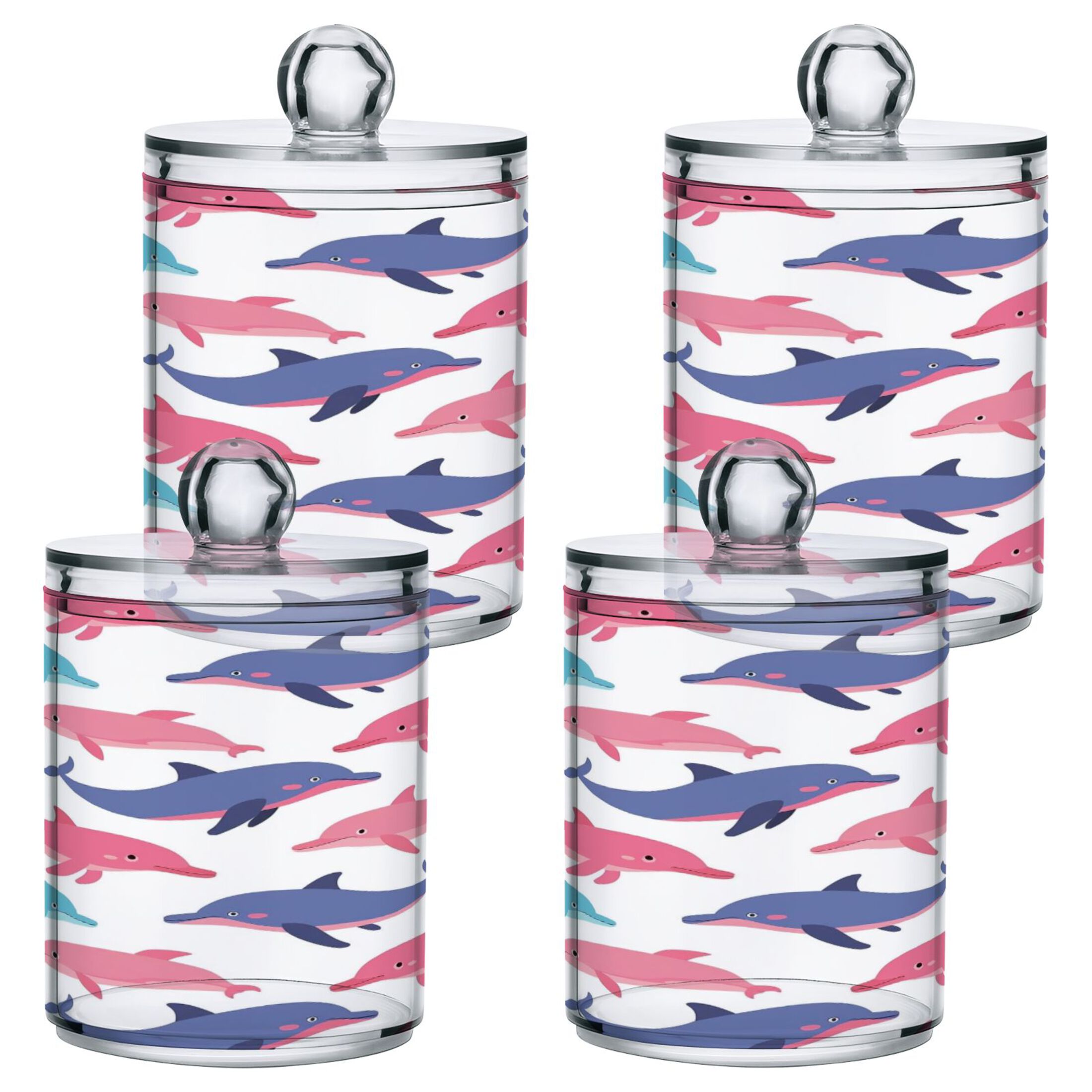 4 Pack Qtip Holder Dispenser Colorful Cute Dolphin Clear Plastic ...
