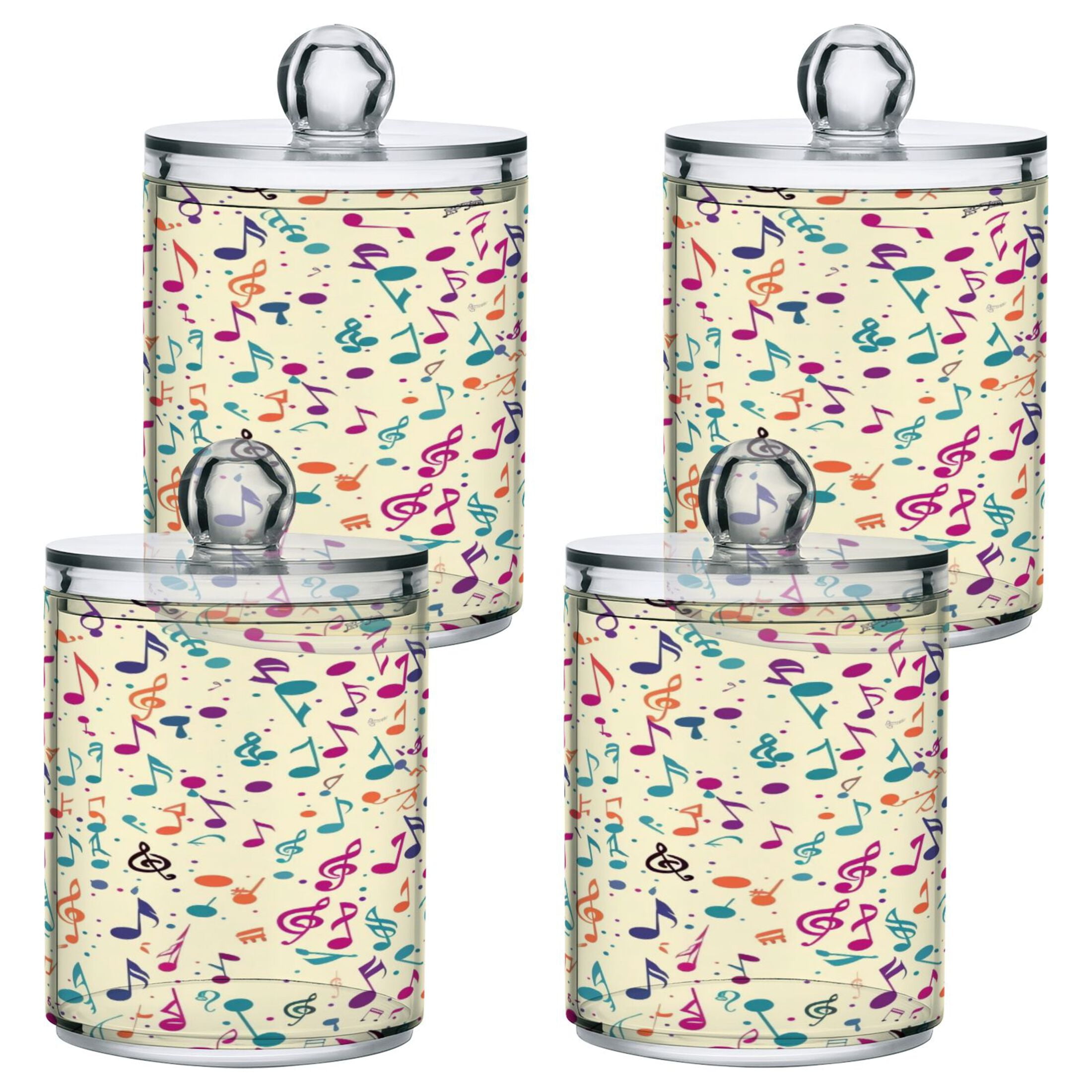 4 Pack Qtip Holder Dispenser Colorful Music Notes Clear Plastic Storage ...
