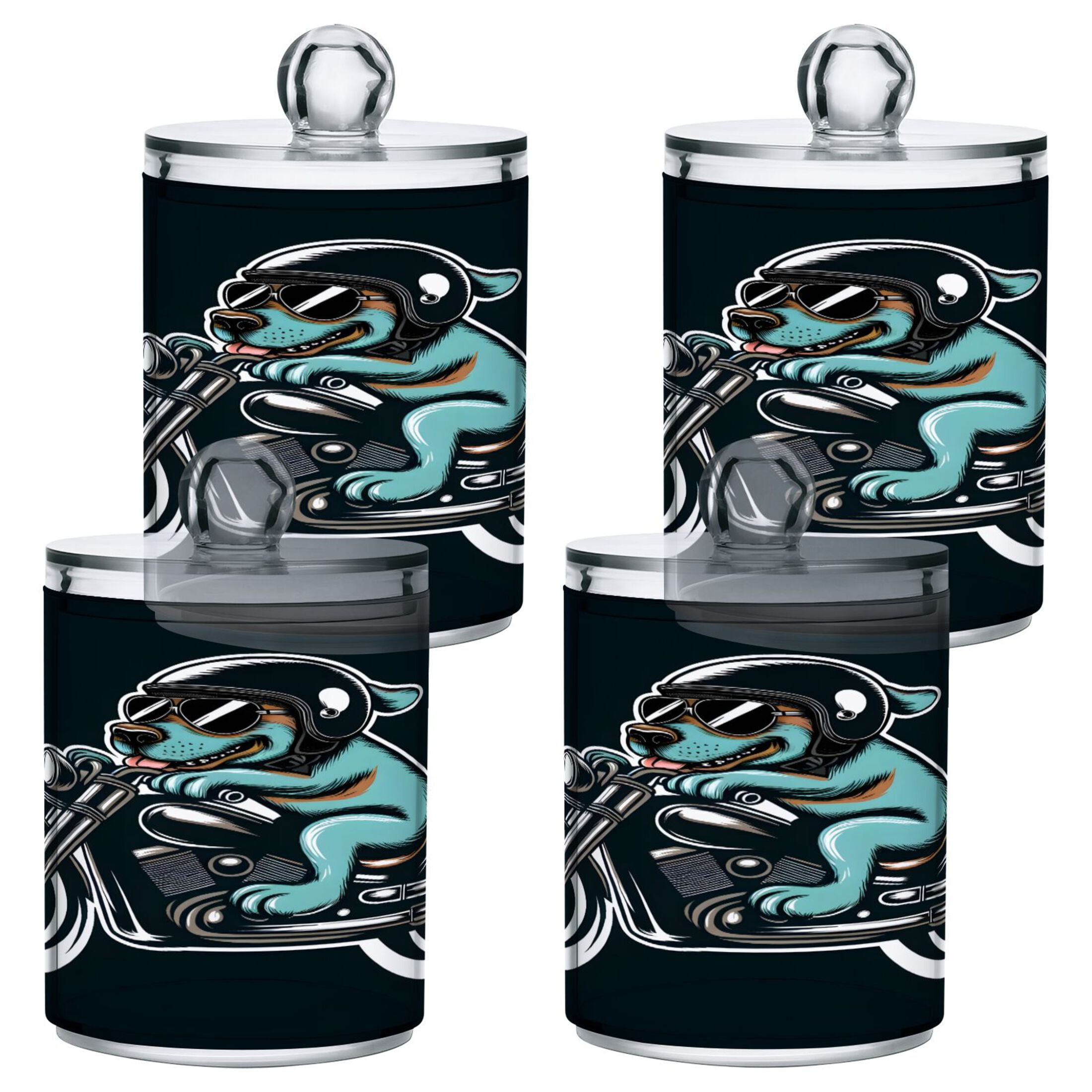 4 Pack Qtip Holder Dispenser Cool Dog with Motorcycle Clear Plastic ...