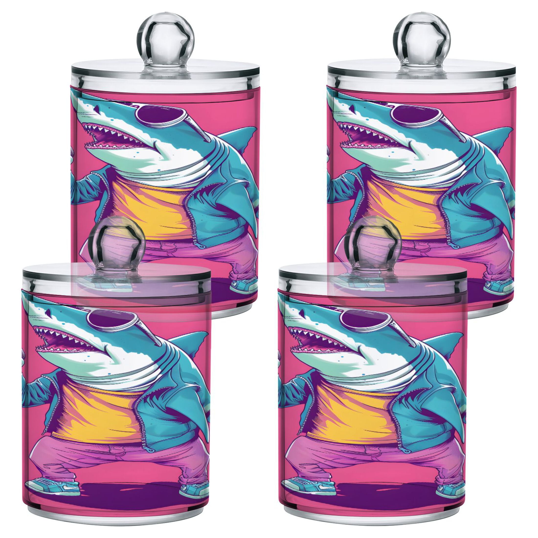 4 Pack Qtip Holder Dispenser Cool Shark Singing Clear Plastic Storage ...