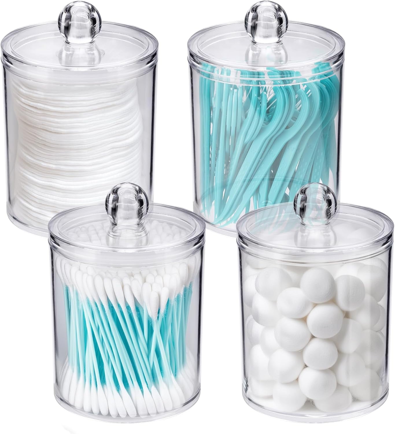 4 Pack Qtip Holder Dispenser - Cotton Ball, Swab, Round Pads, Floss ...