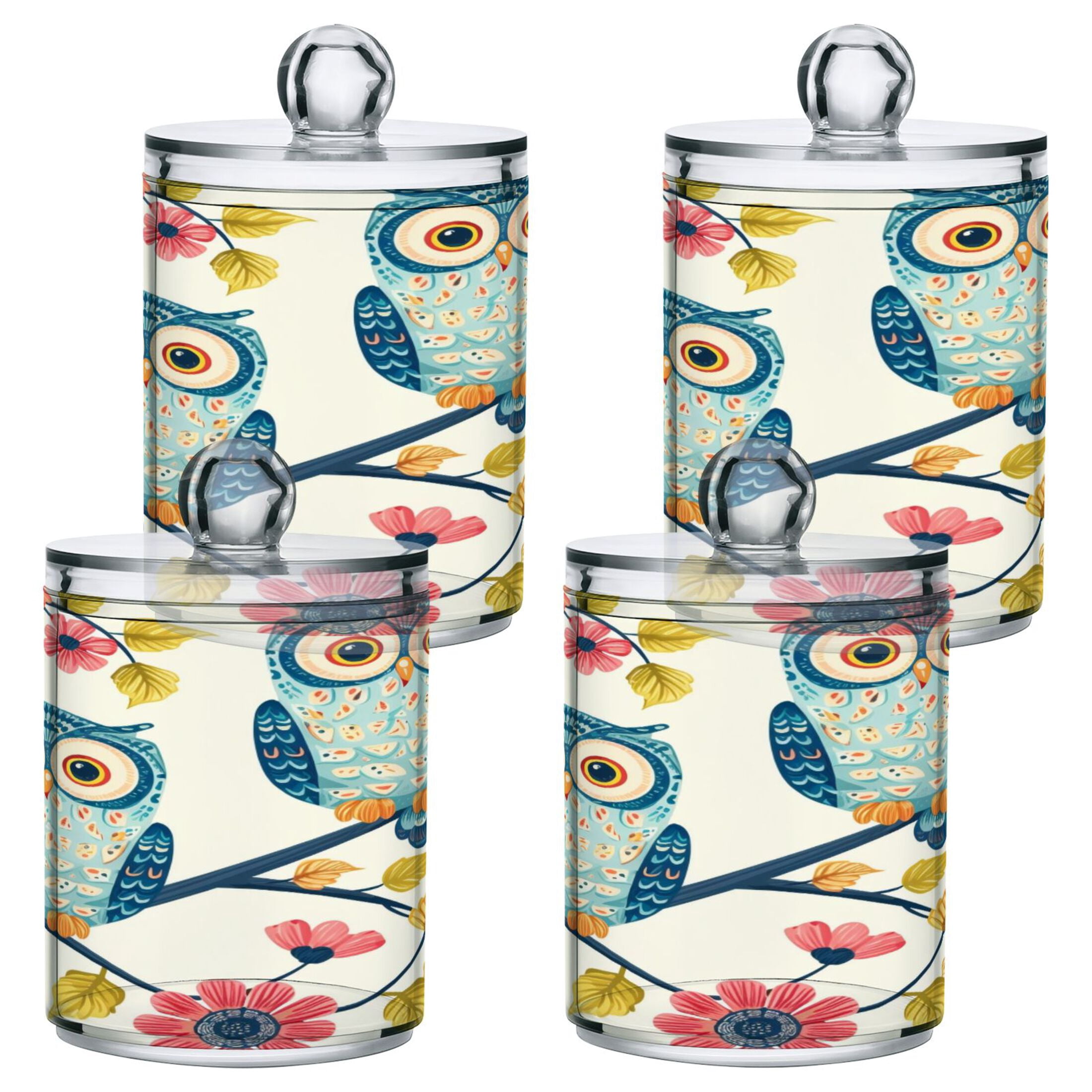 4 Pack Qtip Holder Dispenser Couple Owls on Branch Clear Plastic ...