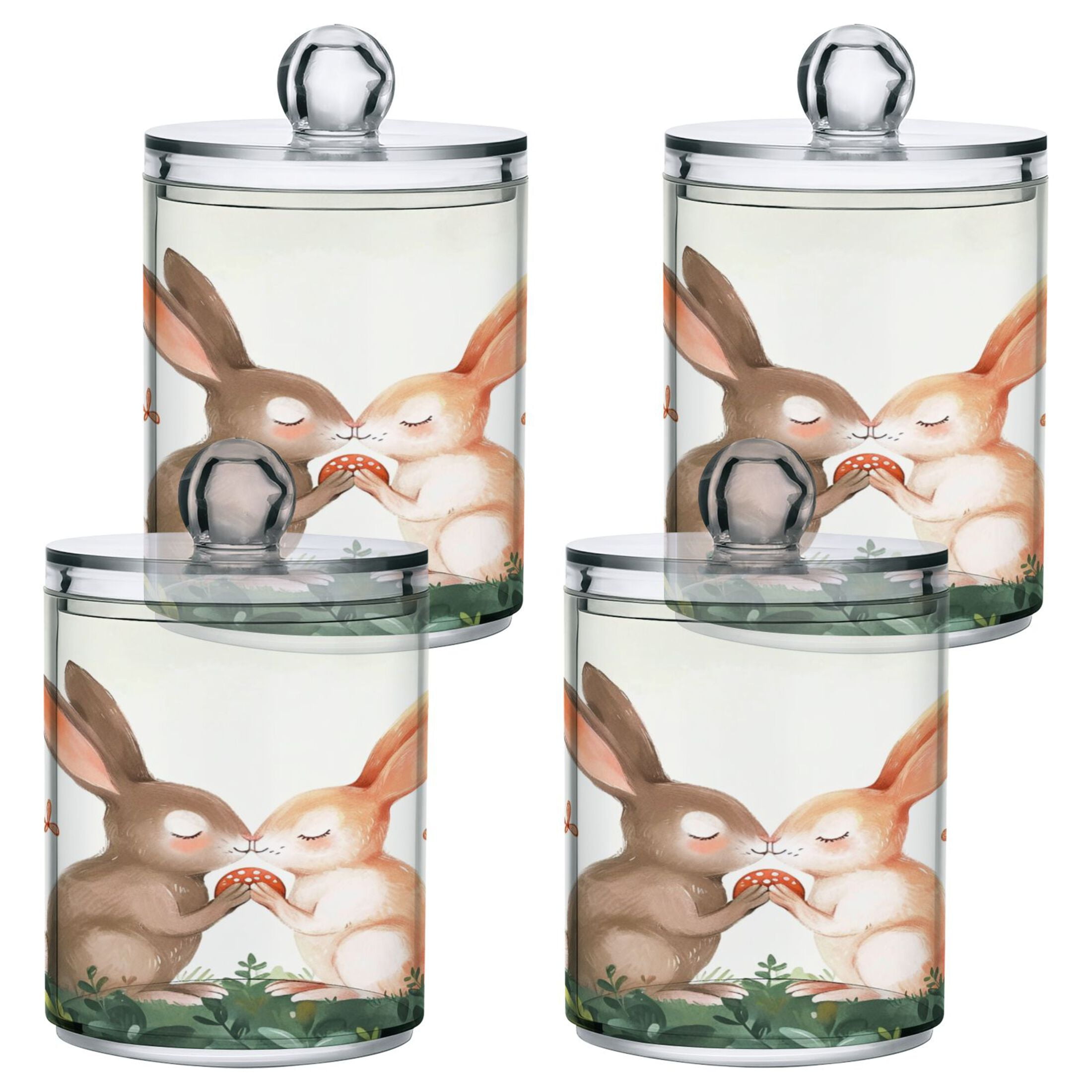 4 Pack Qtip Holder Dispenser Couple Rabbit with Strawberry Clear ...