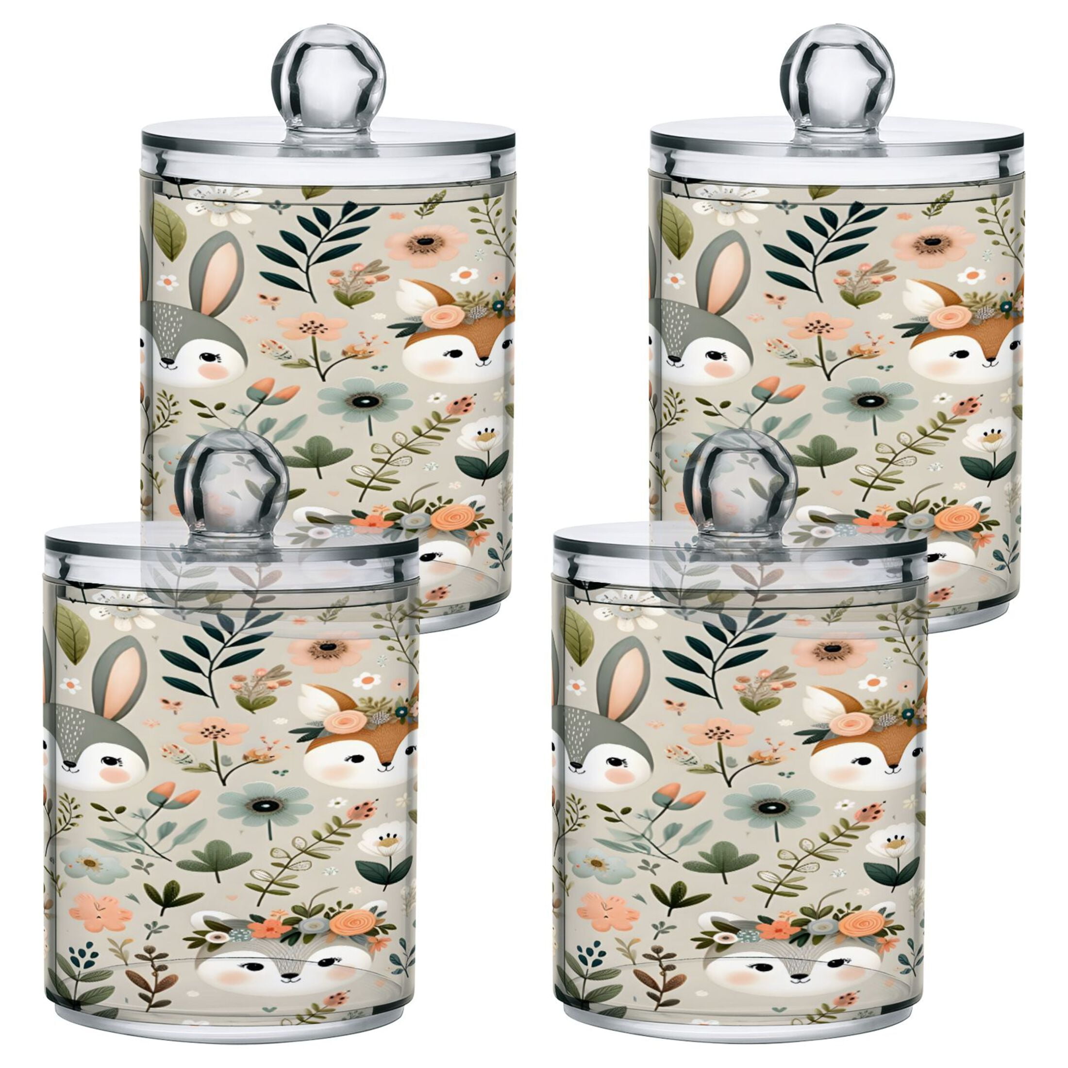 4 Pack Qtip Holder Dispenser Cute Animals Face and Plant Clear Plastic ...