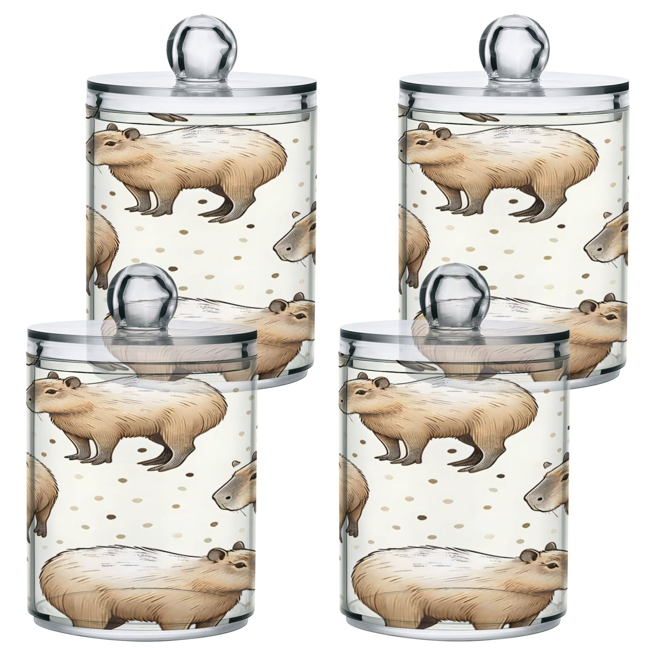 4 Pack Qtip Holder Dispenser Cute Capybara and Dots Clear Plastic ...
